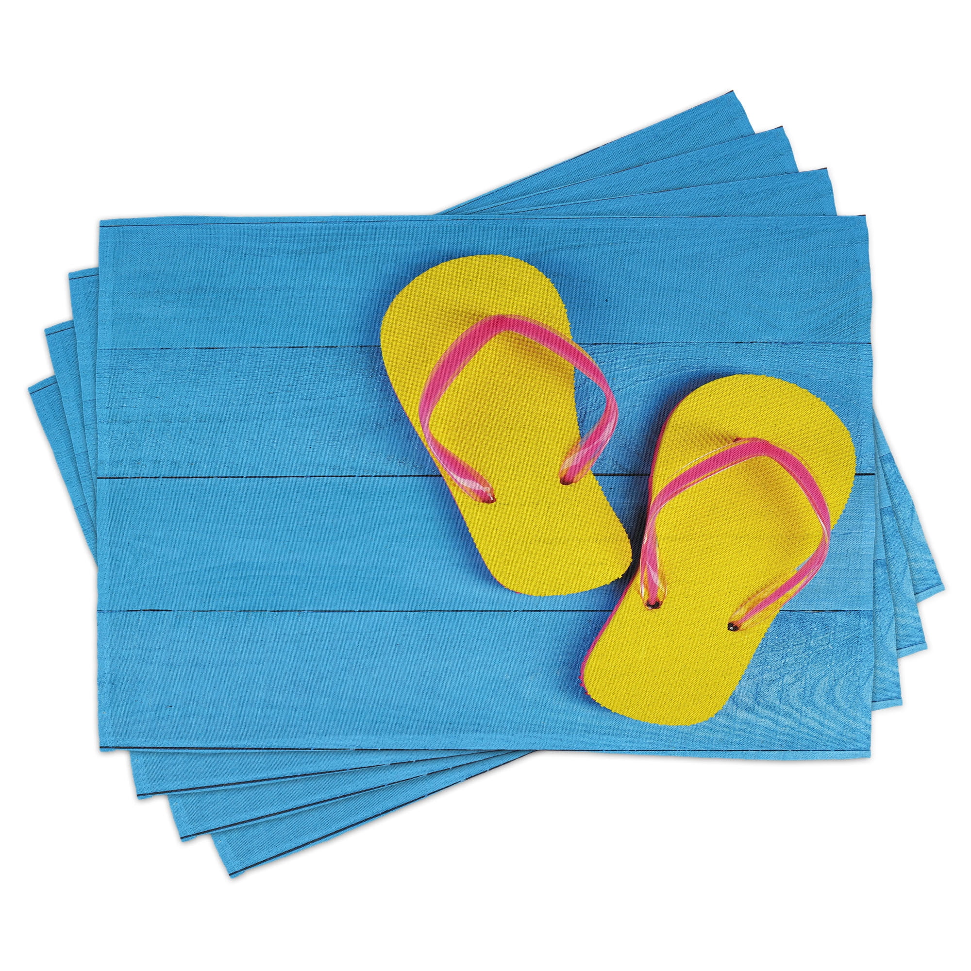 Ambesonne Yellow and Blue Place Mats Set of 4, Flip Flops Pier ...