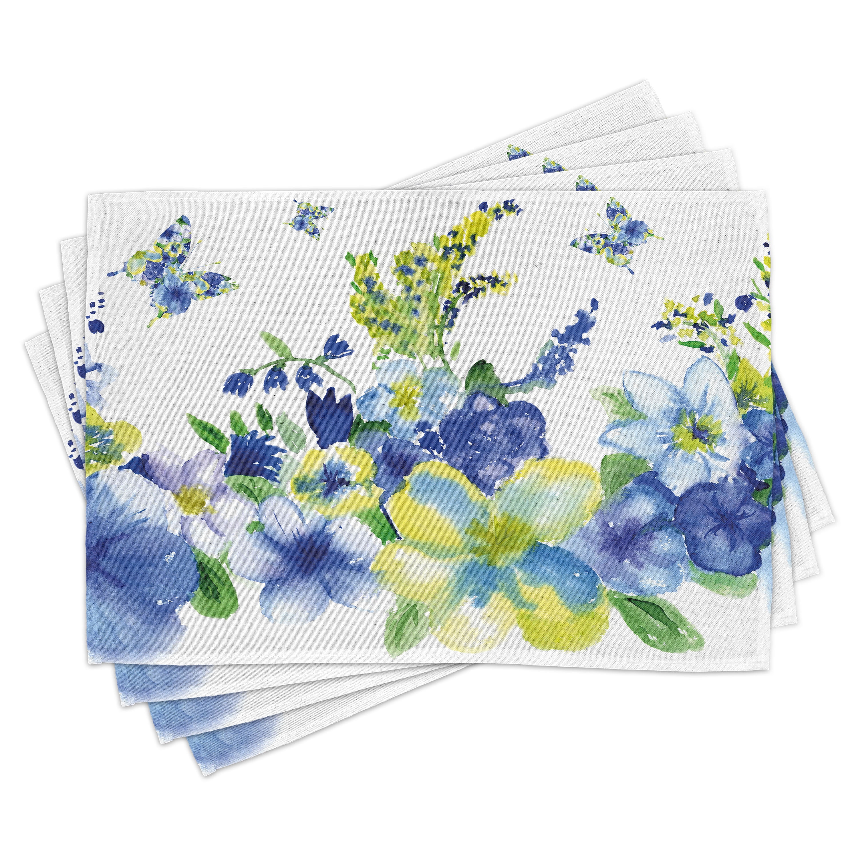 Ambesonne Yellow and Blue Place Mats Set of 8, Spring Blooms, Placemat ...