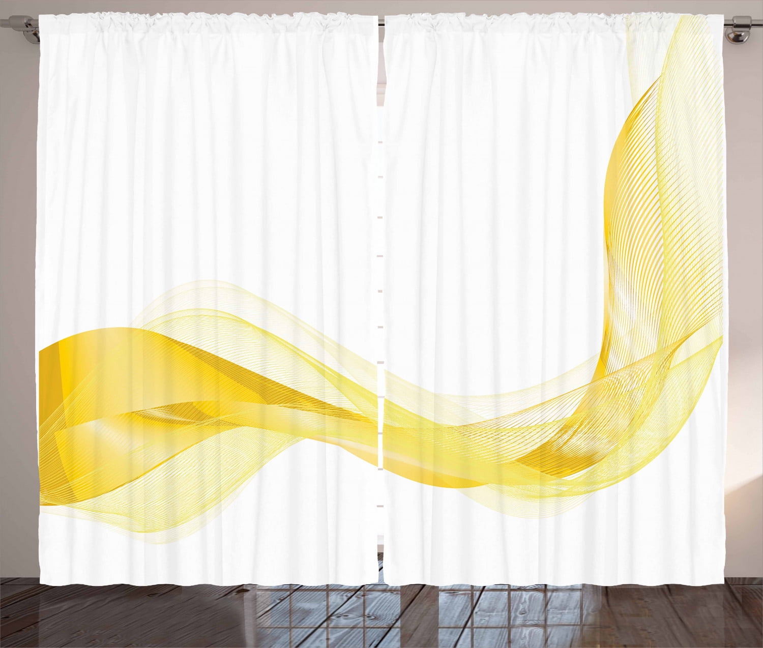 Ambesonne Yellow and White Curtains 2 Panel Set, Lines Waves, 108" x 63 ...
