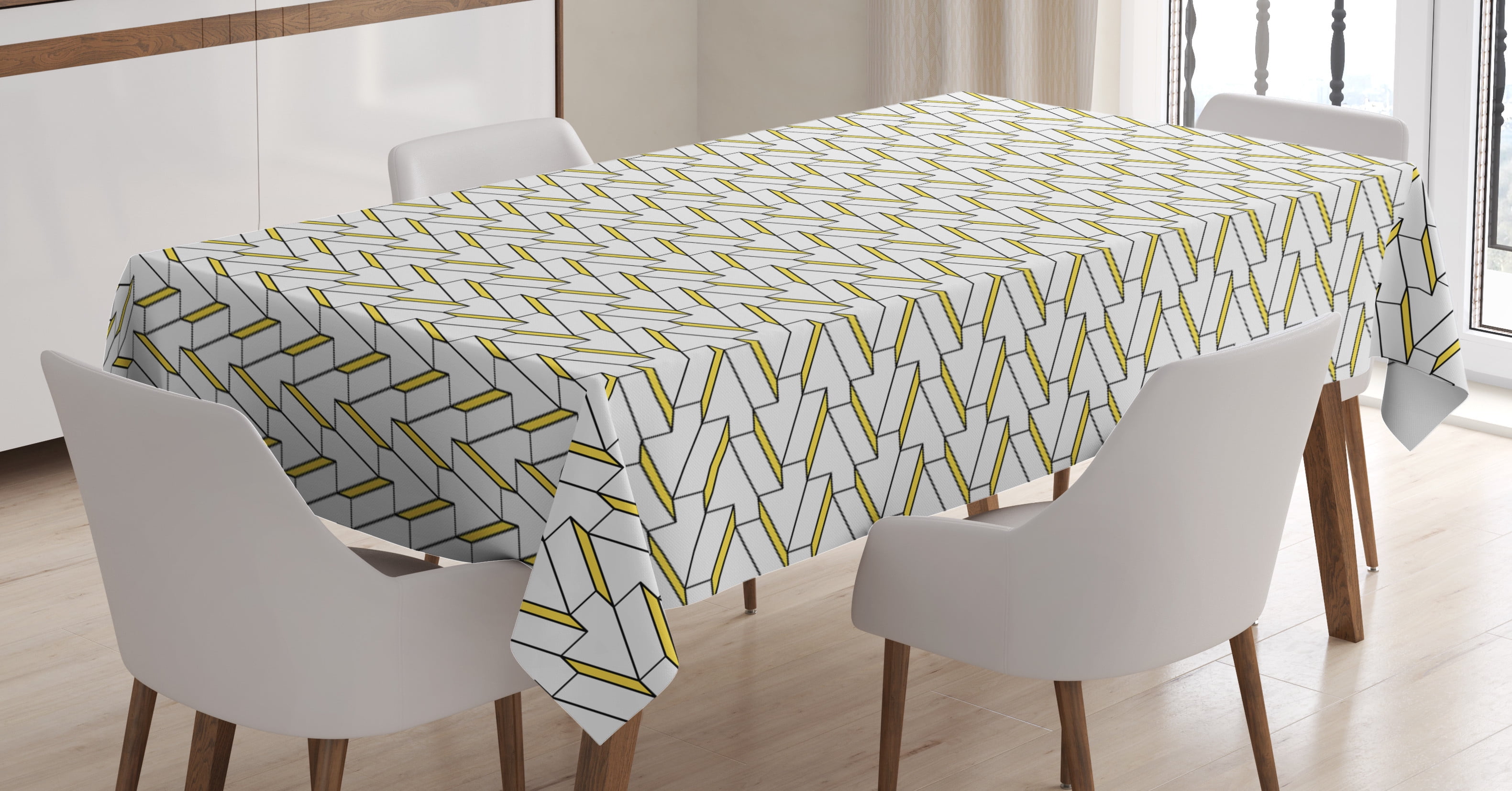 Ambesonne Yellow and White Tablecloth Rectangular Table Cover, Brick ...