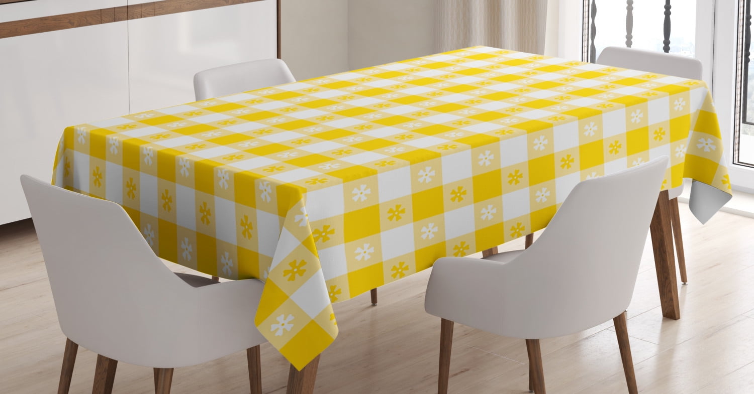 Ambesonne Yellow and White Tablecloth Rectangular Table Cover, Country ...