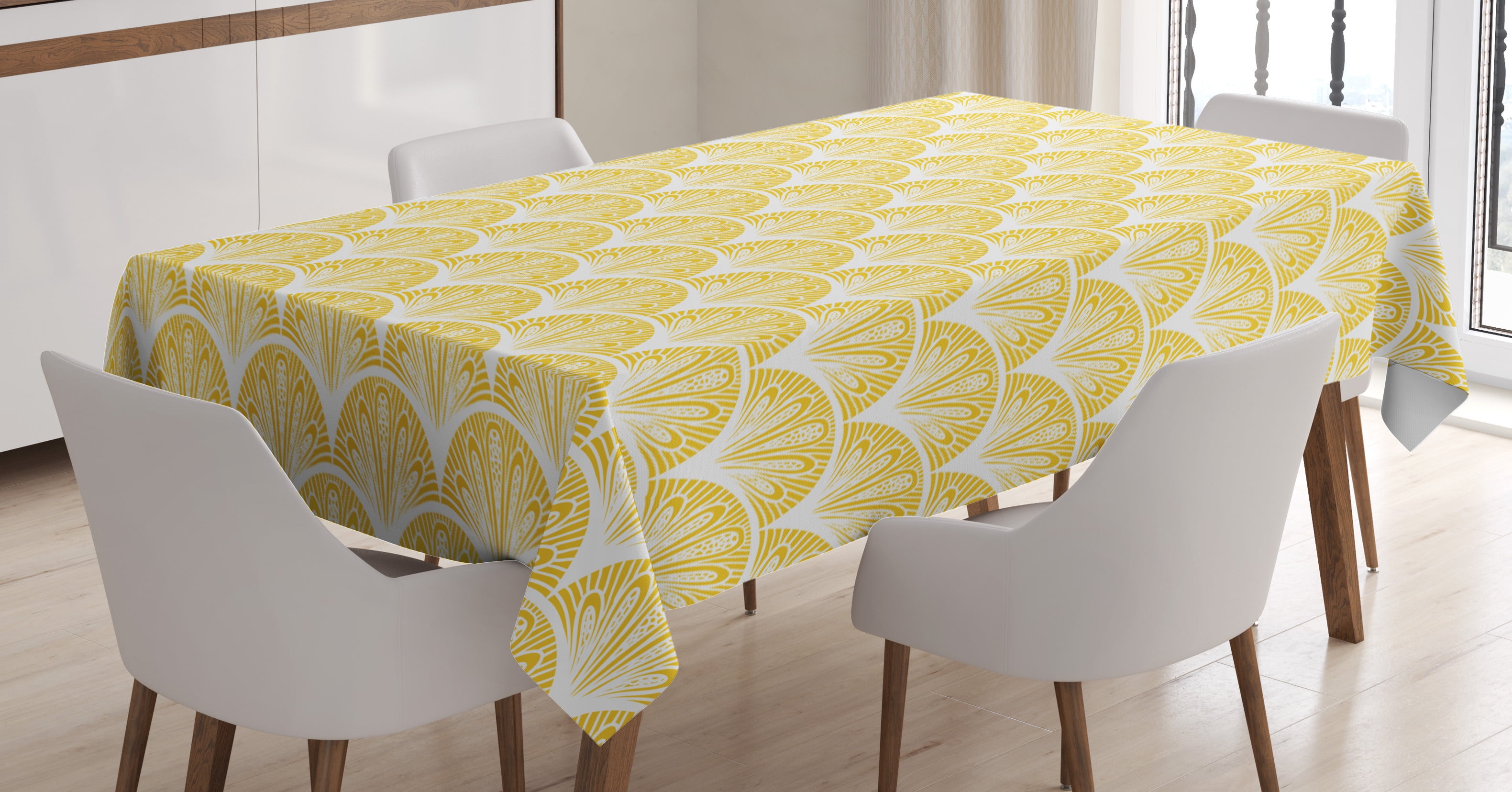 Ambesonne Yellow and White Tablecloth Rectangular Table Cover, Round ...