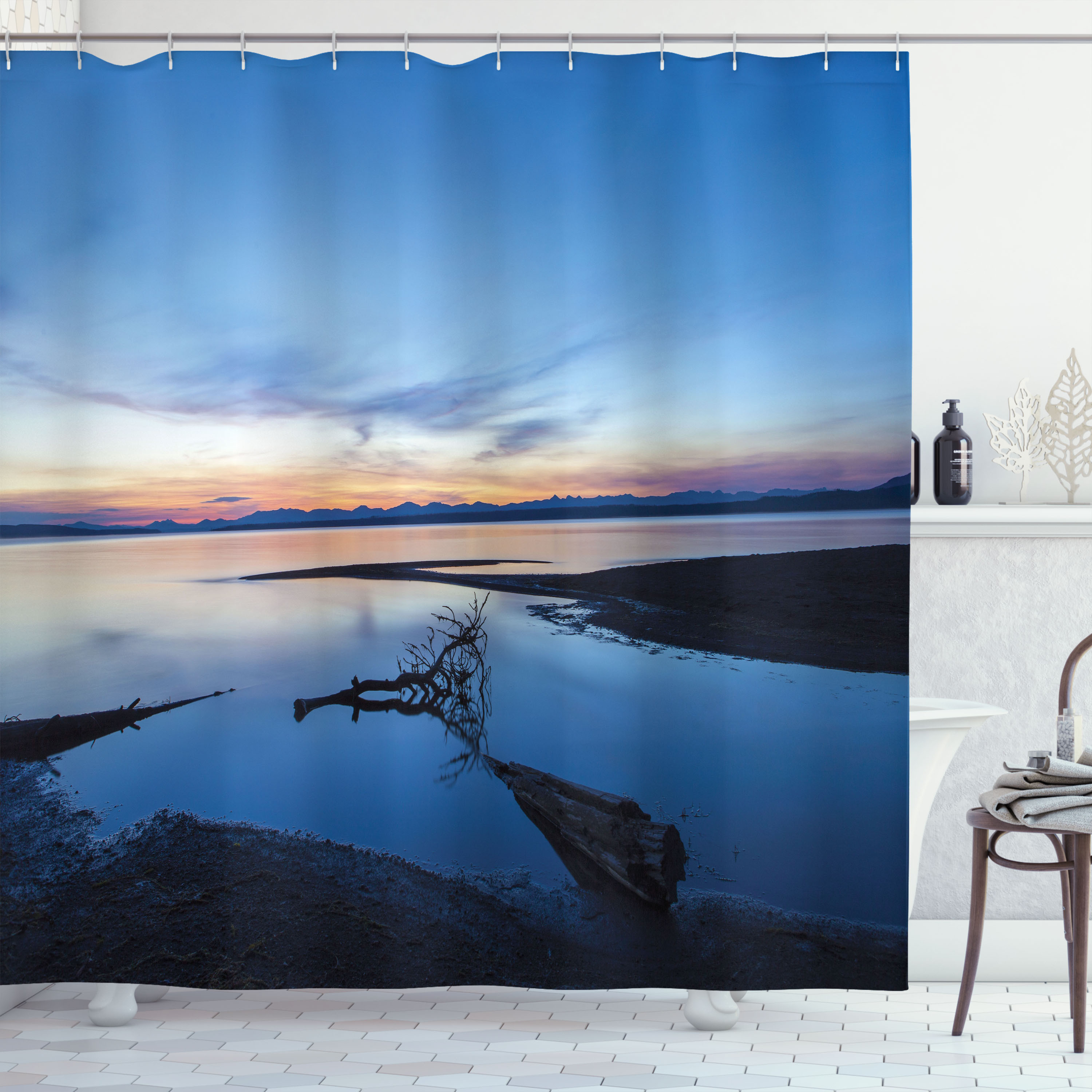 Ambesonne Yellowstone Shower Curtain, Lake Forest Nature, 69"Wx84"L ...