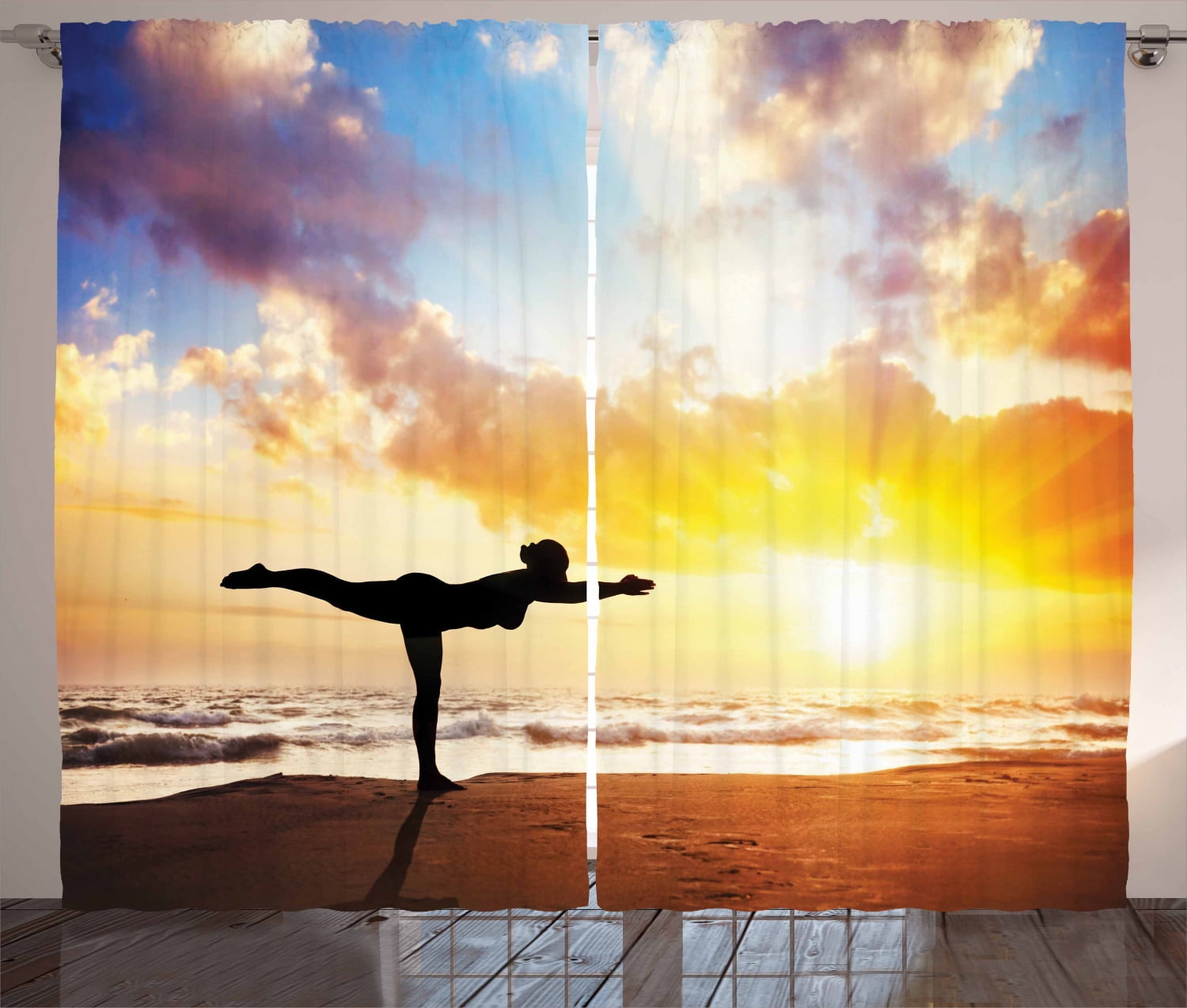 Ambesonne Yoga Curtains 2 Panel Set, Warrior Pose Majestic Sky, 108" x ...