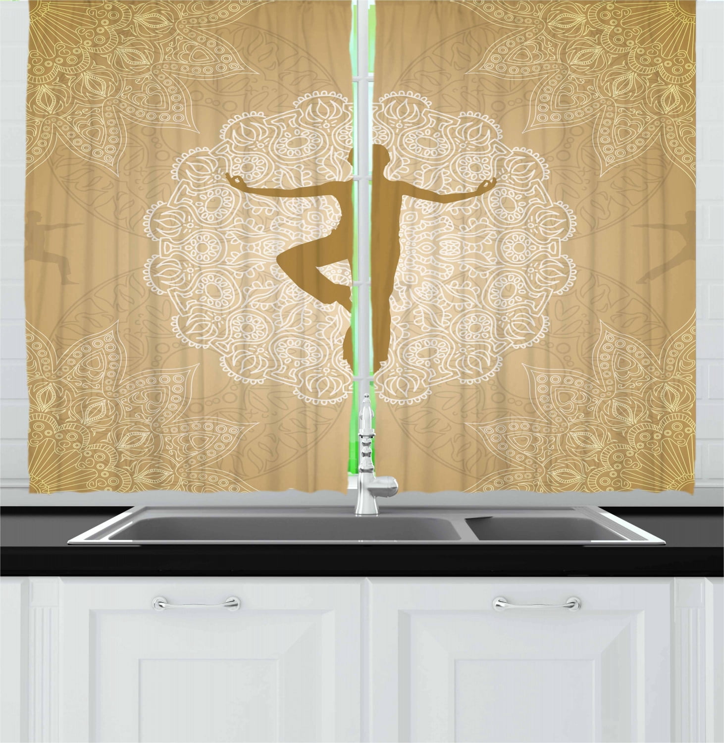 Ambesonne Yoga Kitchen Curtains, Mandala Man Posture, 55"x39", Sand ...