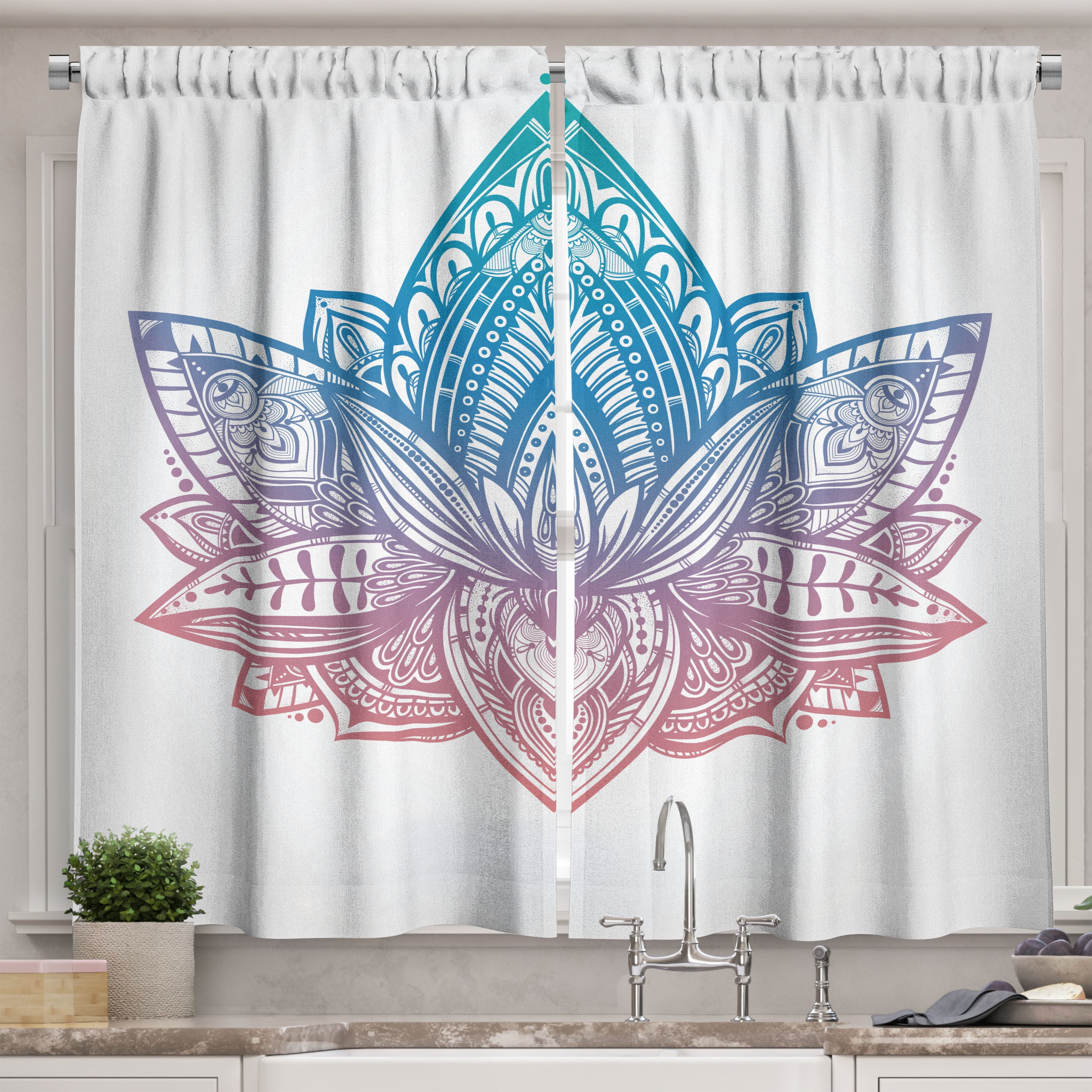 Ambesonne Yoga Kitchen Curtains, Tribal Boho Lotus Flower, 55"x45 ...