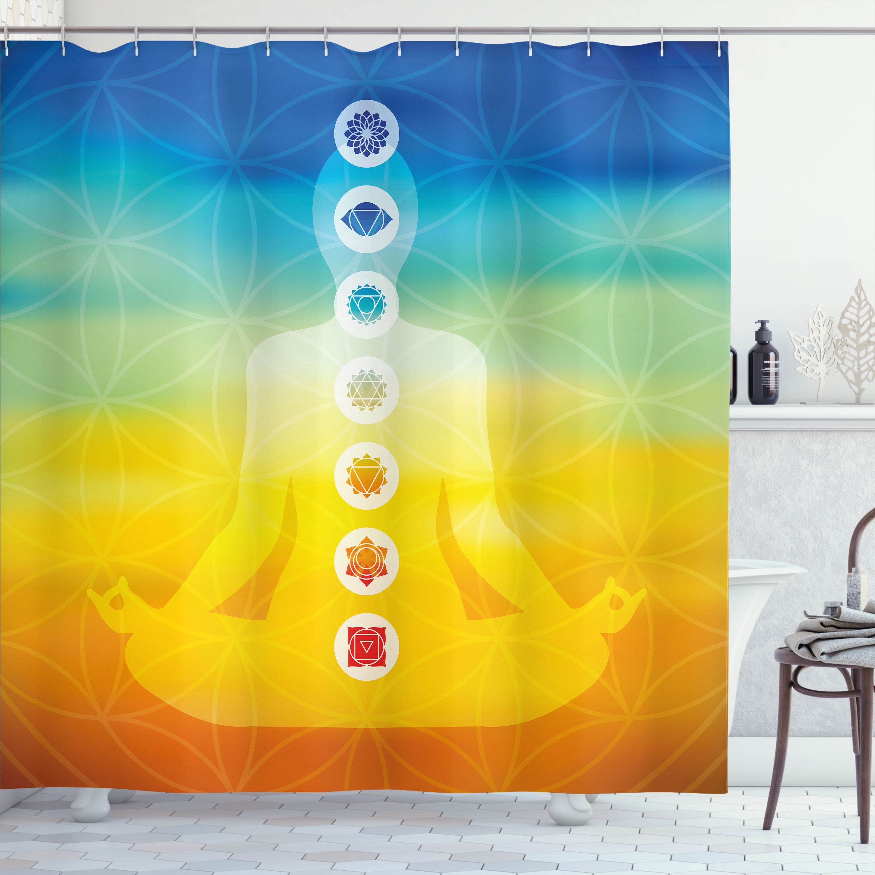 Ambesonne Yoga Shower Curtain, Body Silhouette in Lotus, 69"Wx84"L ...