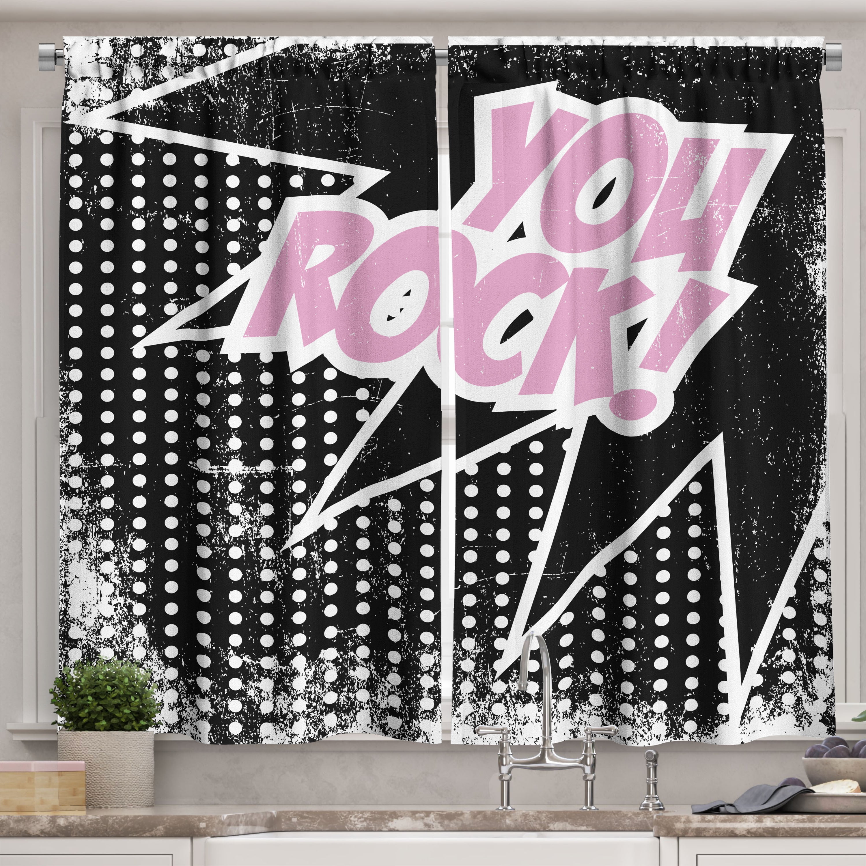 Ambesonne You Rock Kitchen Curtains, Halftone Style Text Bubble, 55"x45 ...