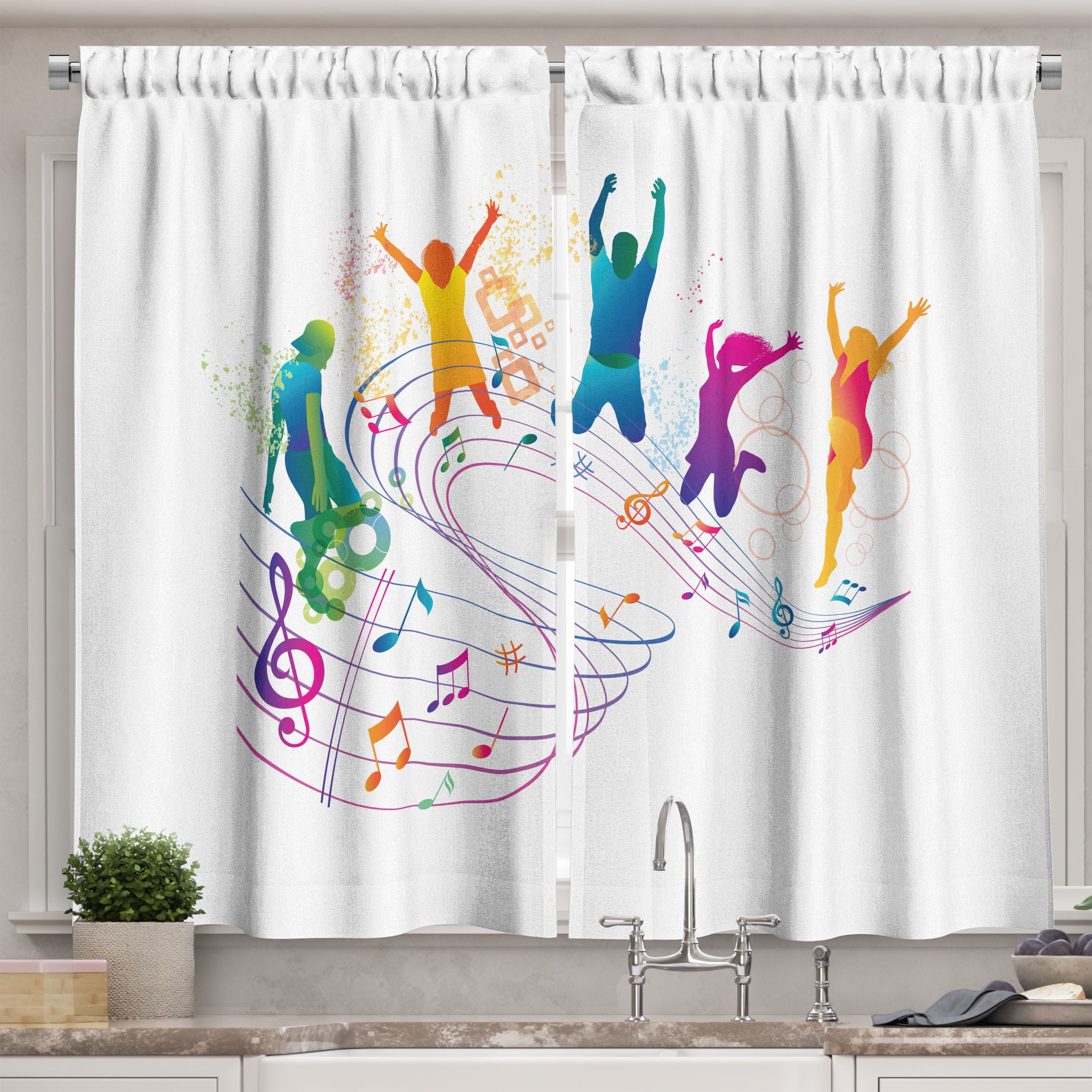 Ambesonne Youth Kitchen Curtains, Dancing People Music, 55"x39 ...