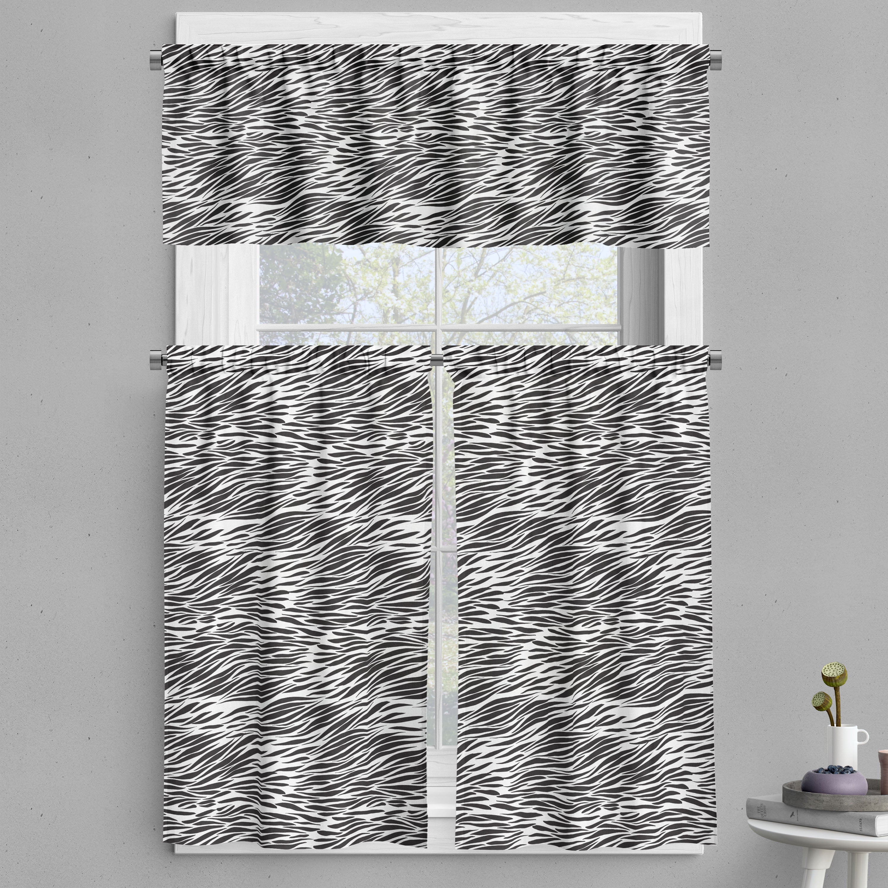Ambesonne Zebra Print Valance & Curtain, Black White Camo, 55"x36 ...