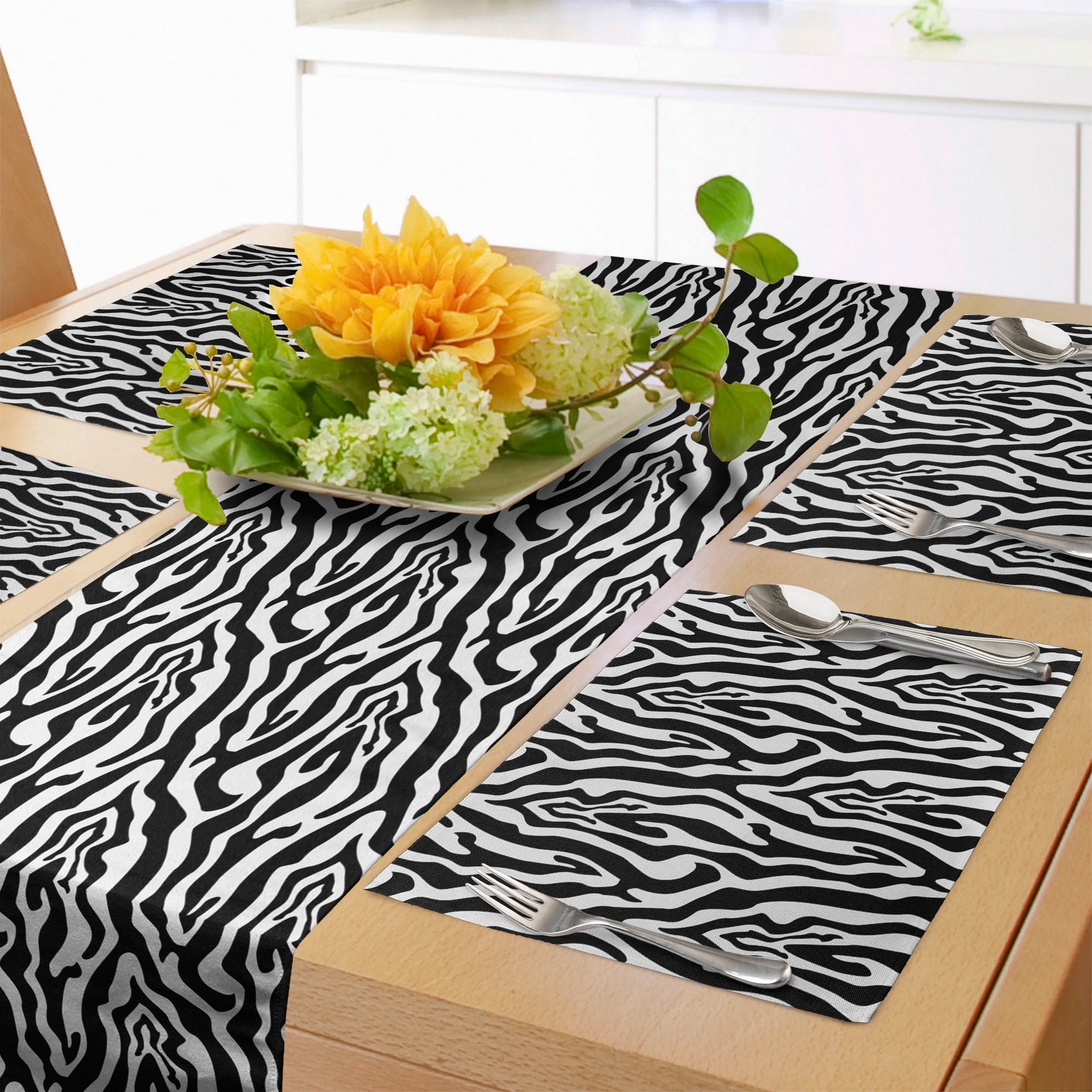 Ambesonne Zebra Table Runner & Placemats, Monochrome Abstract Horse ...