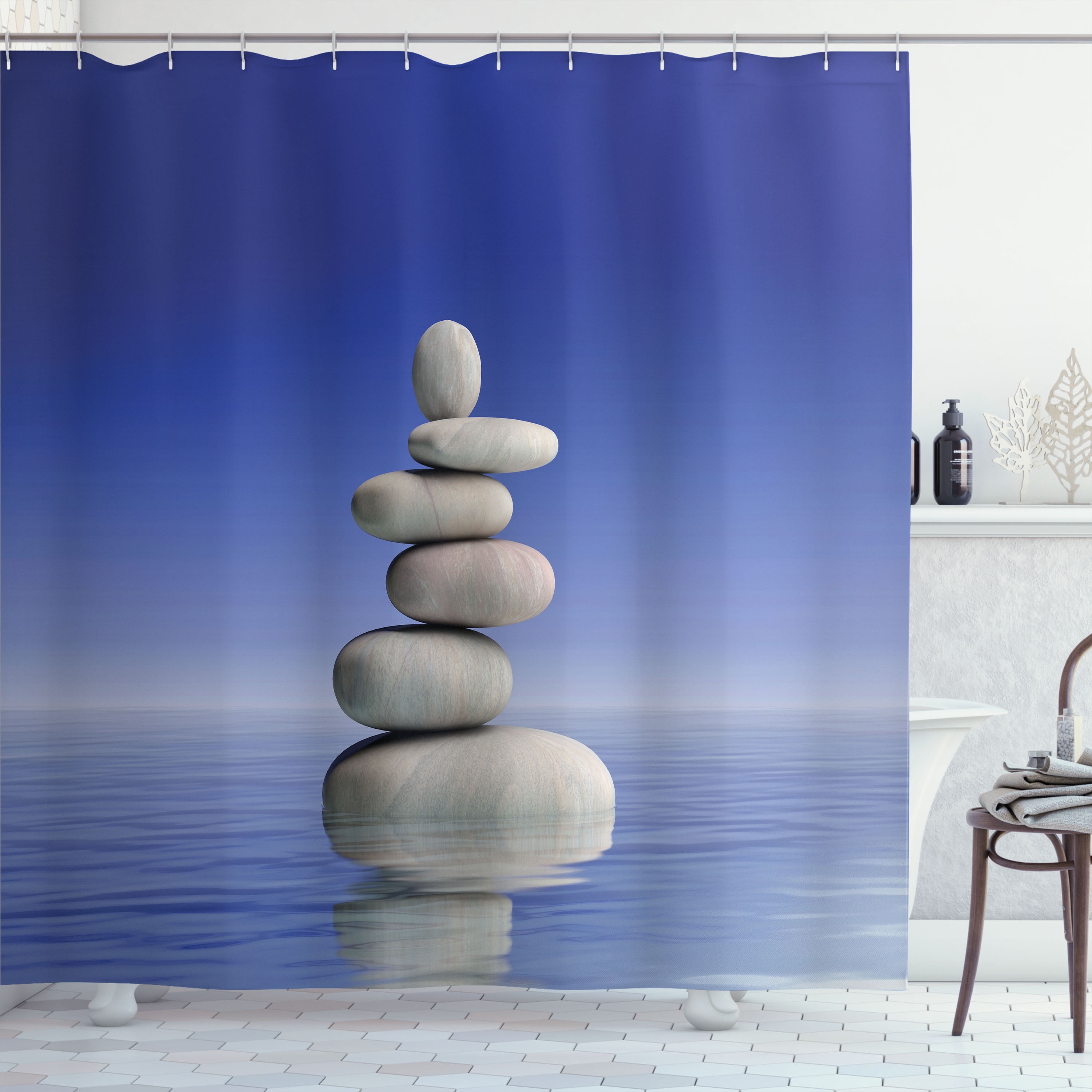 Ambesonne Zen Shower Curtain, Stacking Stones on Water Art, 69"Wx75"L ...