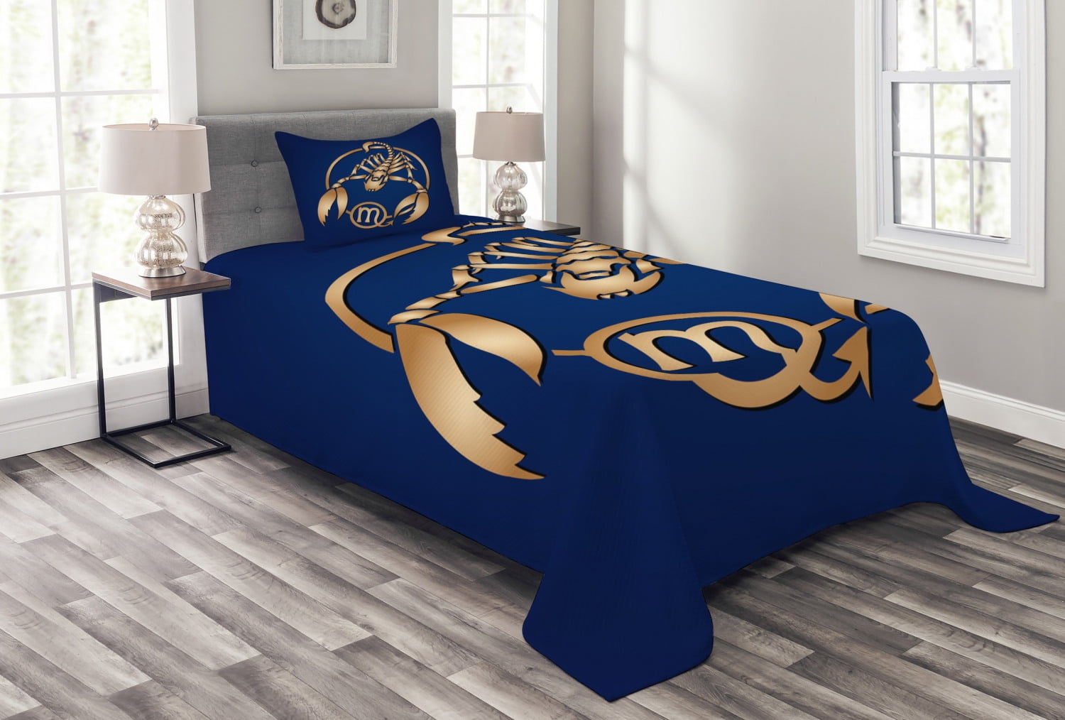 Ambesonne Zodiac Scorpio Quilted Bedspread Set 2 Pcs, Blue, Twin Size ...