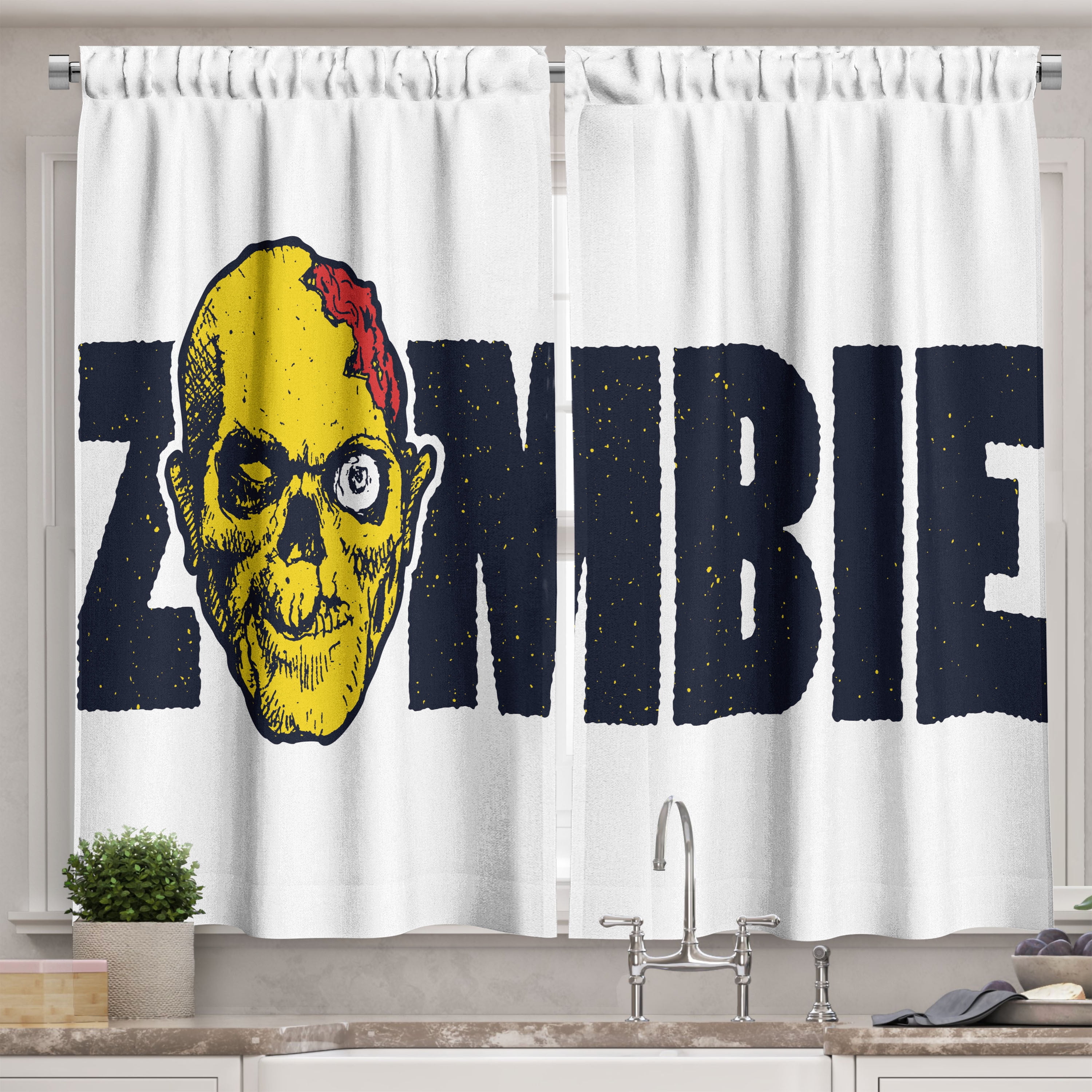 Ambesonne Zombie Kitchen Curtains, Dead Human Face, 55"x45", Dark Blue ...