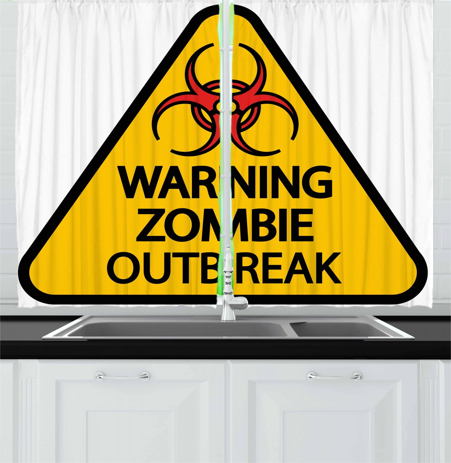 Ambesonne Zombie Kitchen Curtains, Warning Outbreak, 55"x39", Earth ...