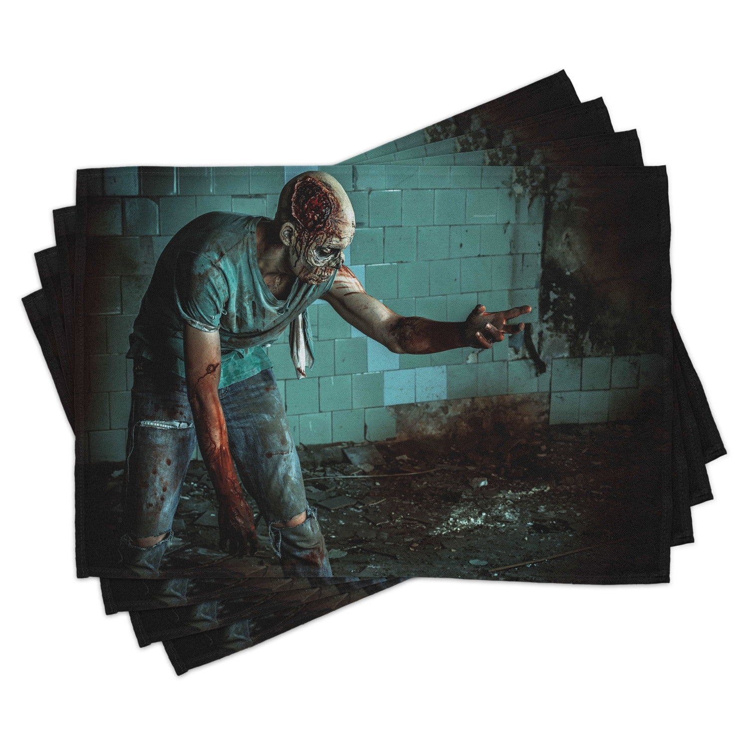 Ambesonne Zombie Place Mats Set of 4, Bloody Nightmare, Standard Size ...