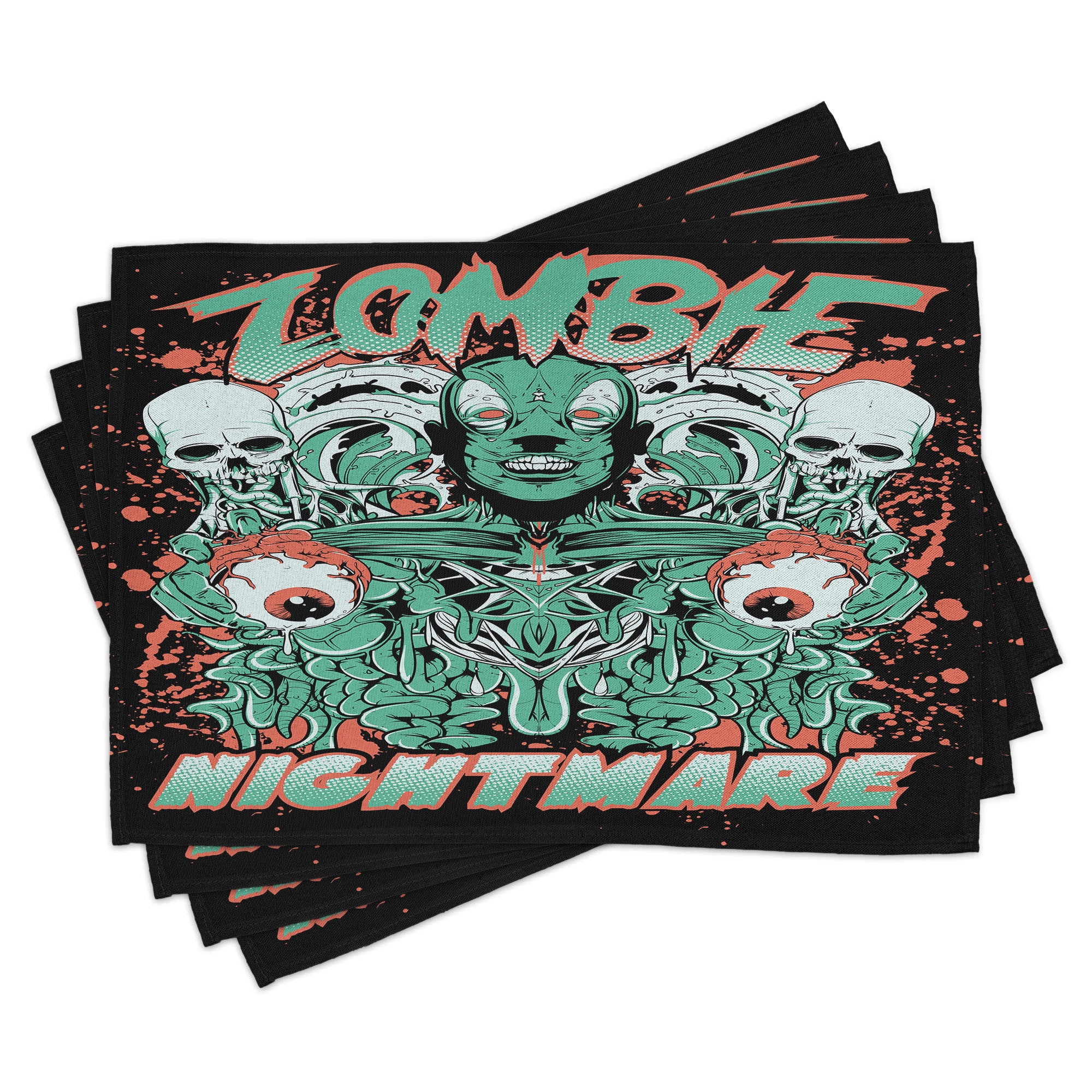 Ambesonne Zombie Place Mats Set of 4, Retro Skulls Ghost, Standard Size ...
