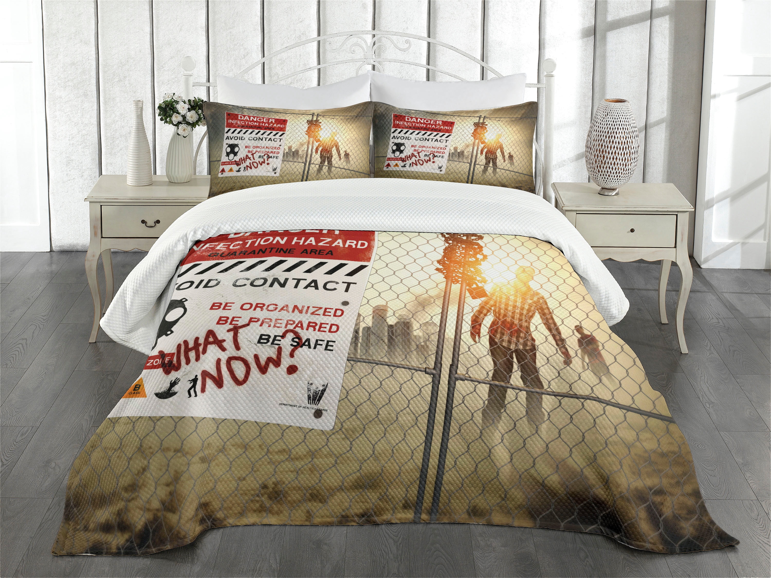 Ambesonne Zombie Quilted Bedspread Set 3 Pcs, Dead Man Walking, King ...