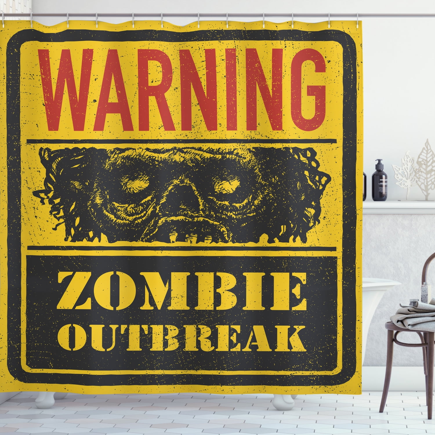 Ambesonne Zombie Shower Curtain, Grunge Horror Sign, 69"Wx70"L, Earth ...