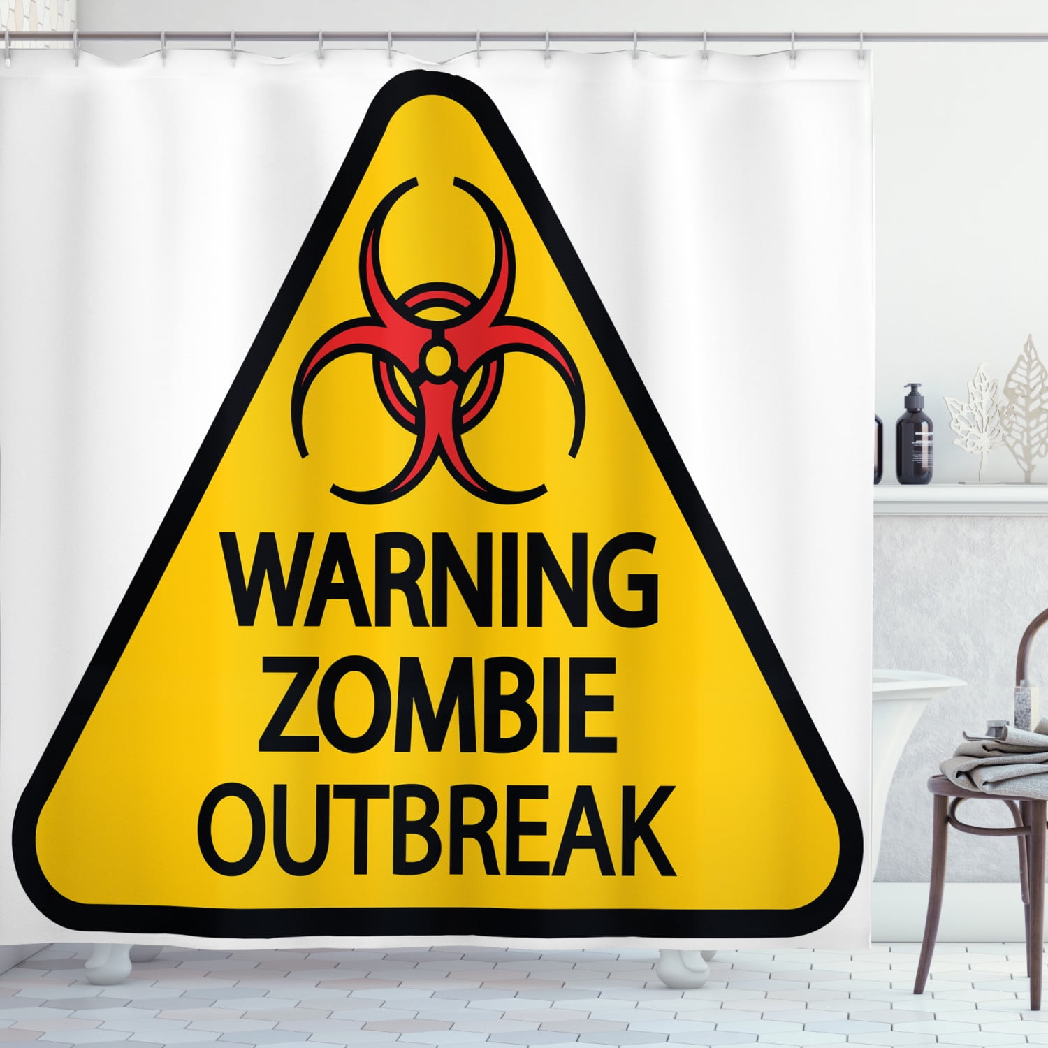 Ambesonne Zombie Shower Curtain, Warning Outbreak, 69"Wx84"L, Earth ...