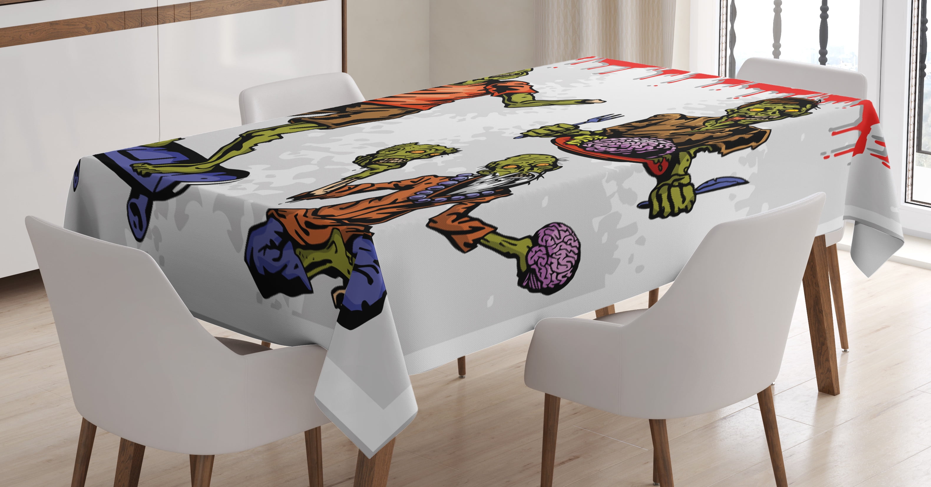 Ambesonne Zombie Tablecloth Rectangular Table Cover, Man Eating Brain ...