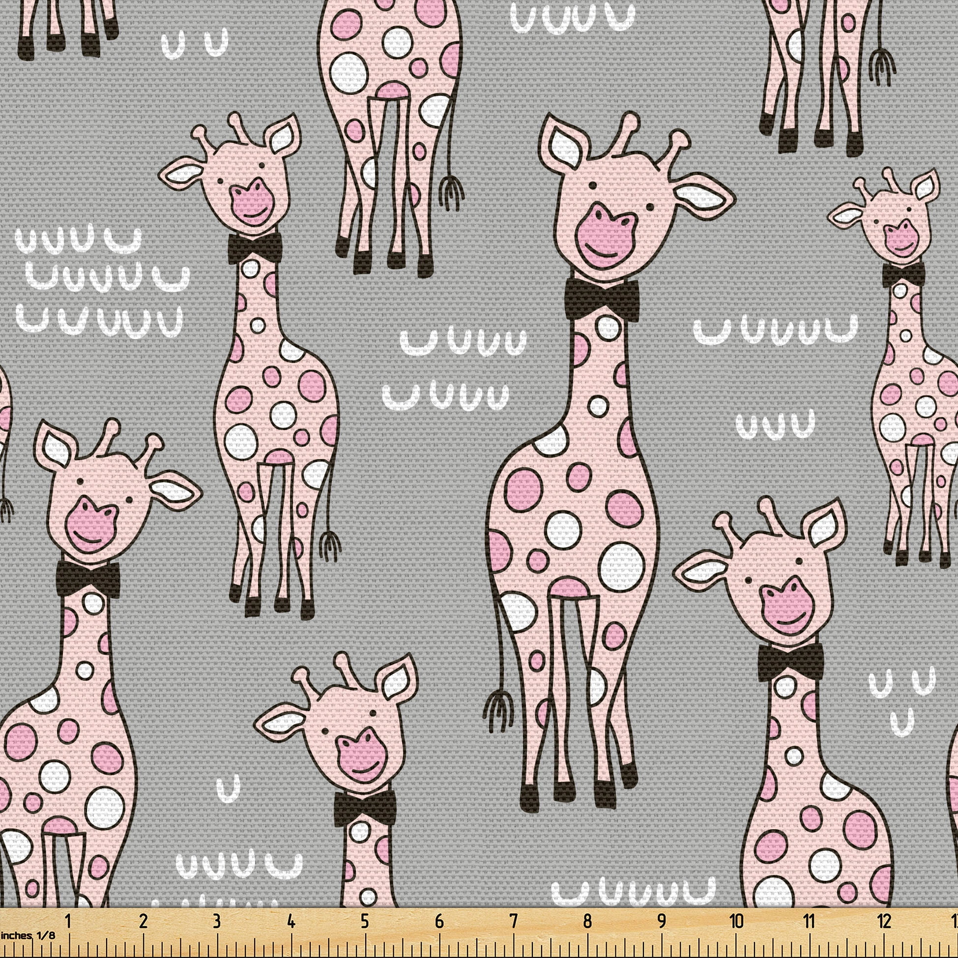 Ambesonne Zoo Fabric by the Yard Upholstery, Giraffes in Bowtie, 1 Yard ...