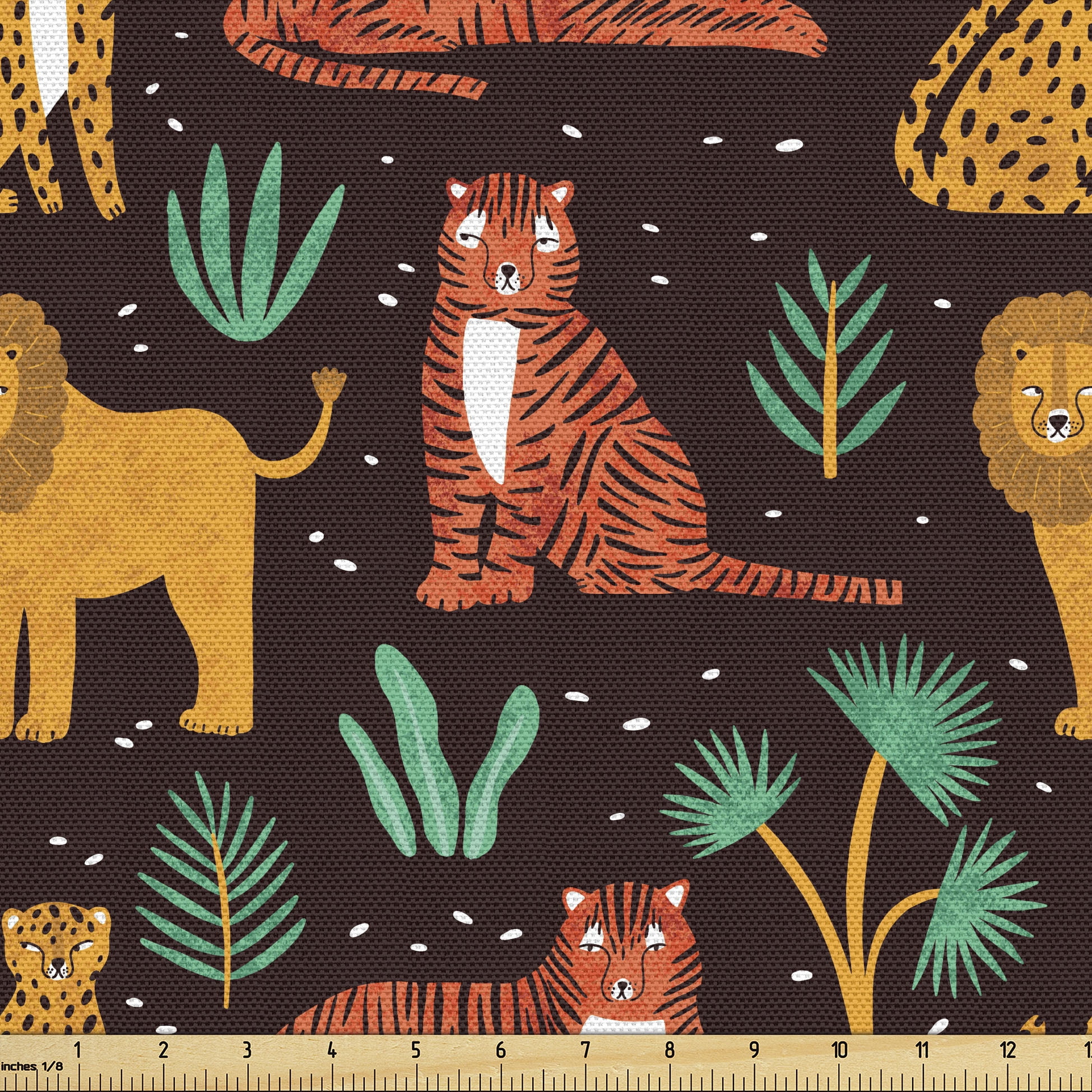 Ambesonne Zoo Fabric by the Yard Upholstery, Savannah Animal Wild Cats ...