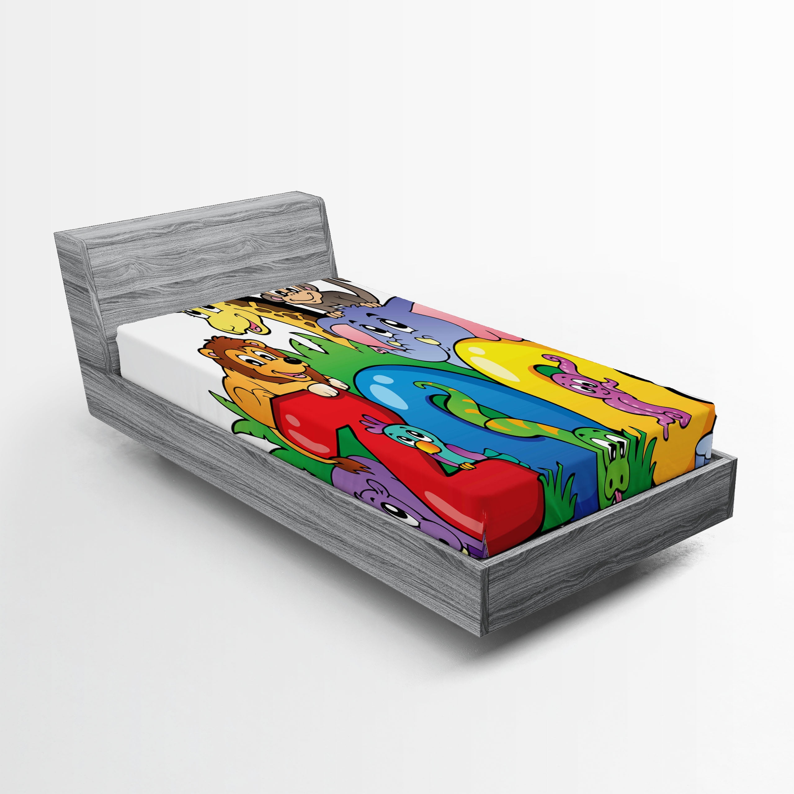 Ambesonne Zoo Fitted Sheet 2 Pcs Set, Zoo Sign Various Mascots, Twin ...