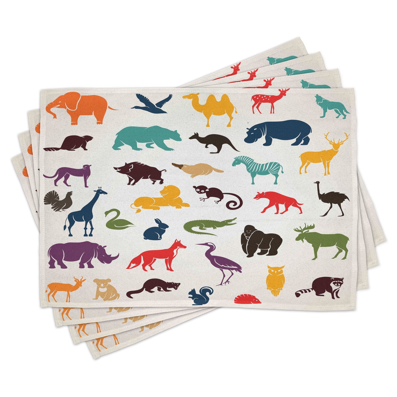 Ambesonne Zoo Place Mats Set of 4, Colorful Silhouettes Savannah ...