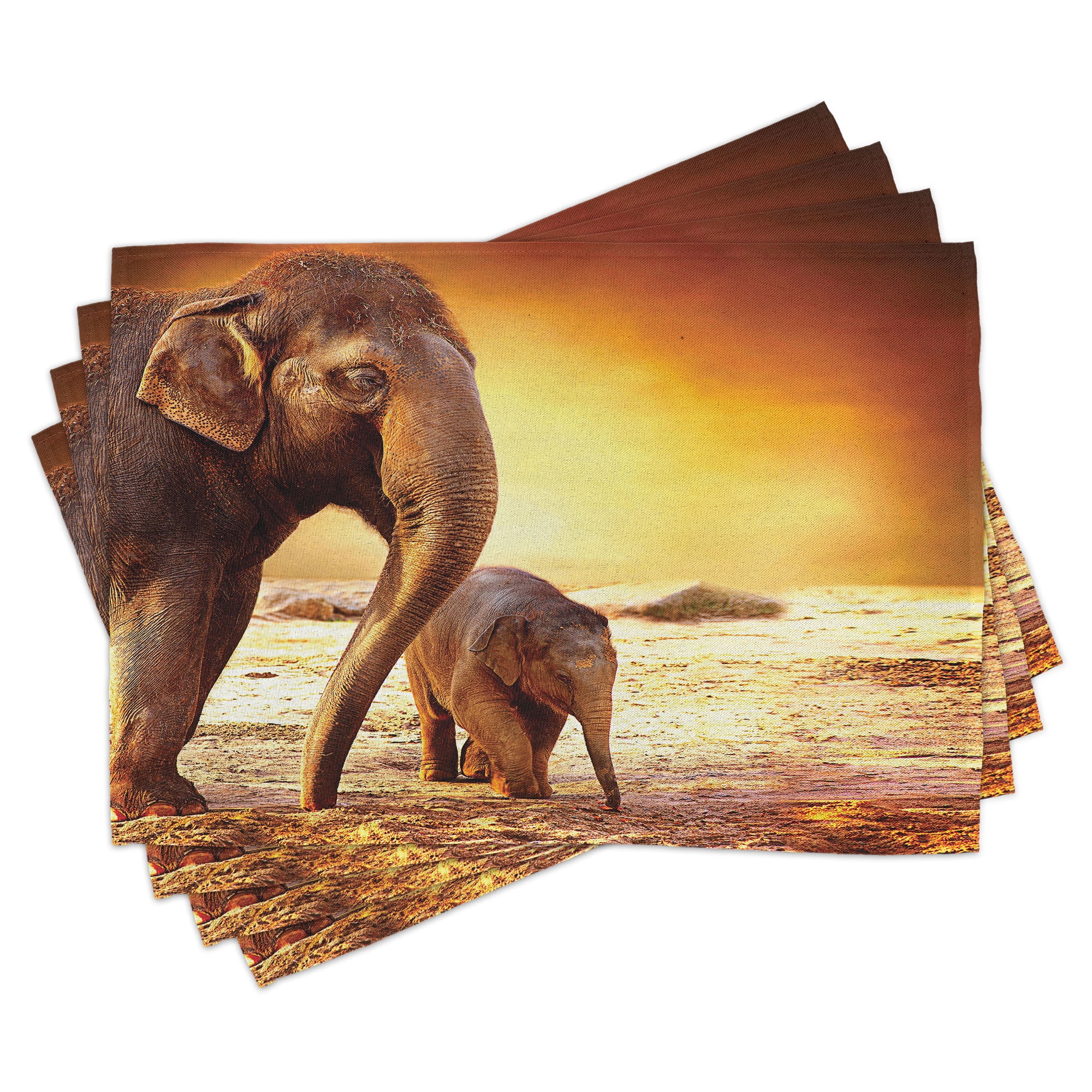 Ambesonne Zoo Place Mats Set of 4, Wild Nature Animal Family Photo ...