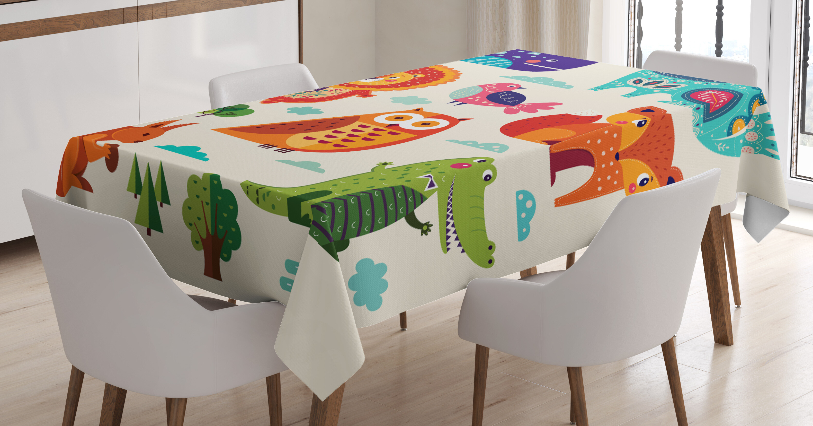 Ambesonne Zoo Tablecloth Rectangular Table Cover, Native Ornate Fun, 52"x70", Multicolor ...