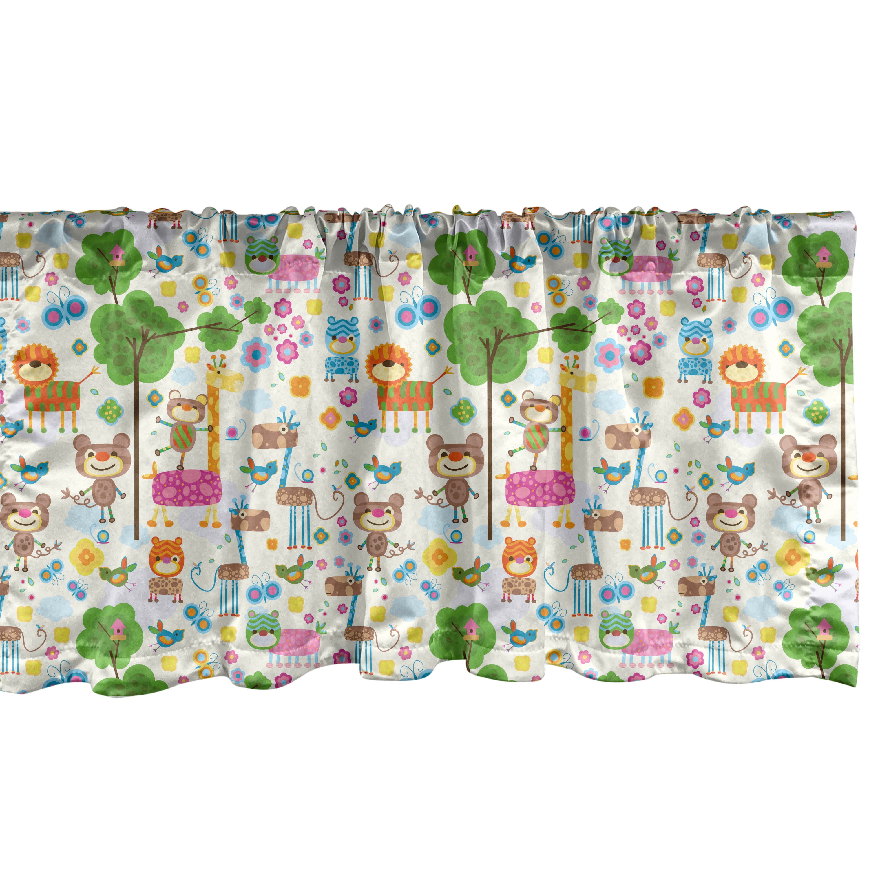Ambesonne Zoo Window Valance, Happy Jungle Zoo Animals, 54" X 12 ...