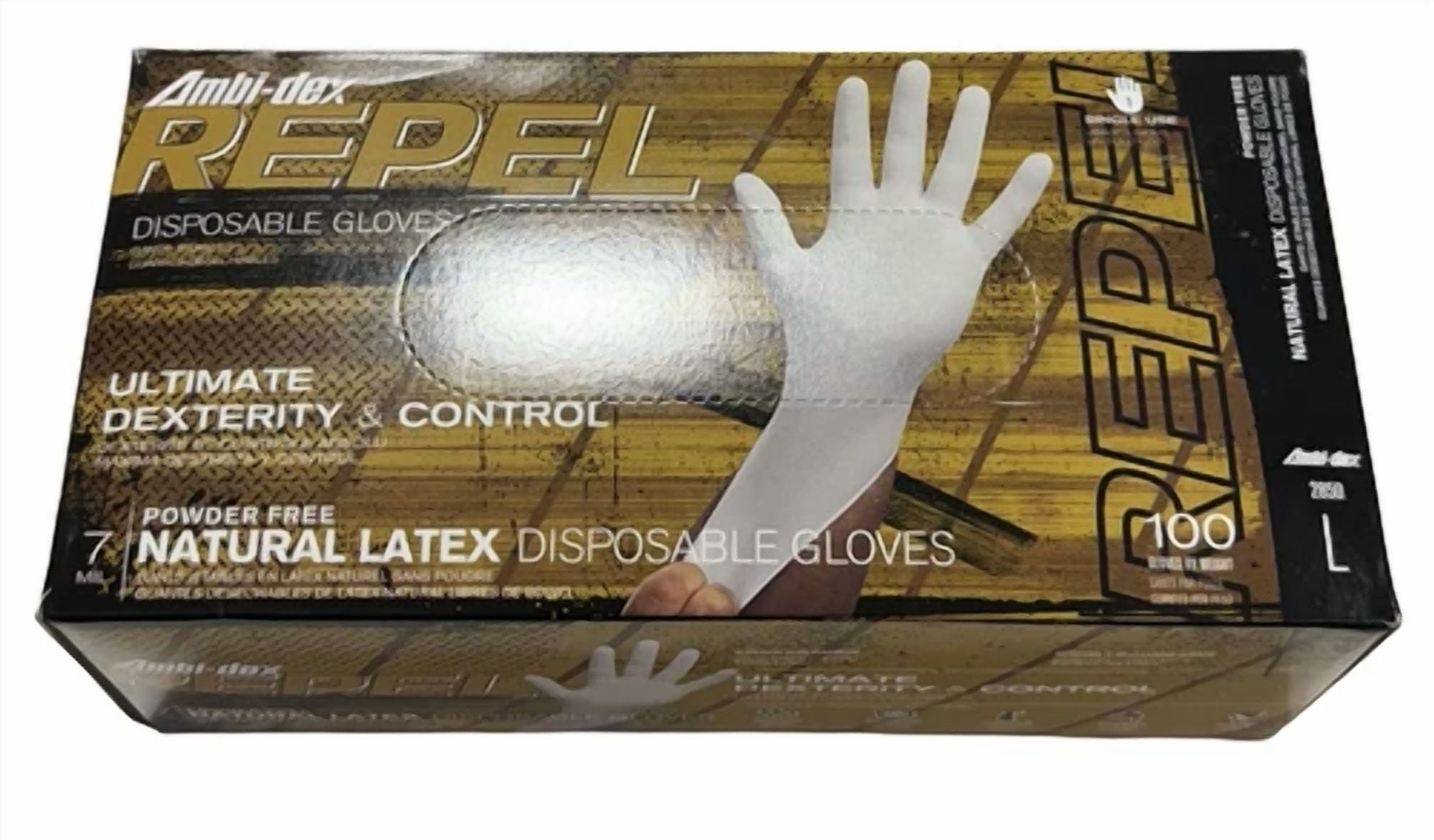 Ambi-Dex Repel Disposable Latex Gloves Powder Free 7 Mil Size Large 100 ...