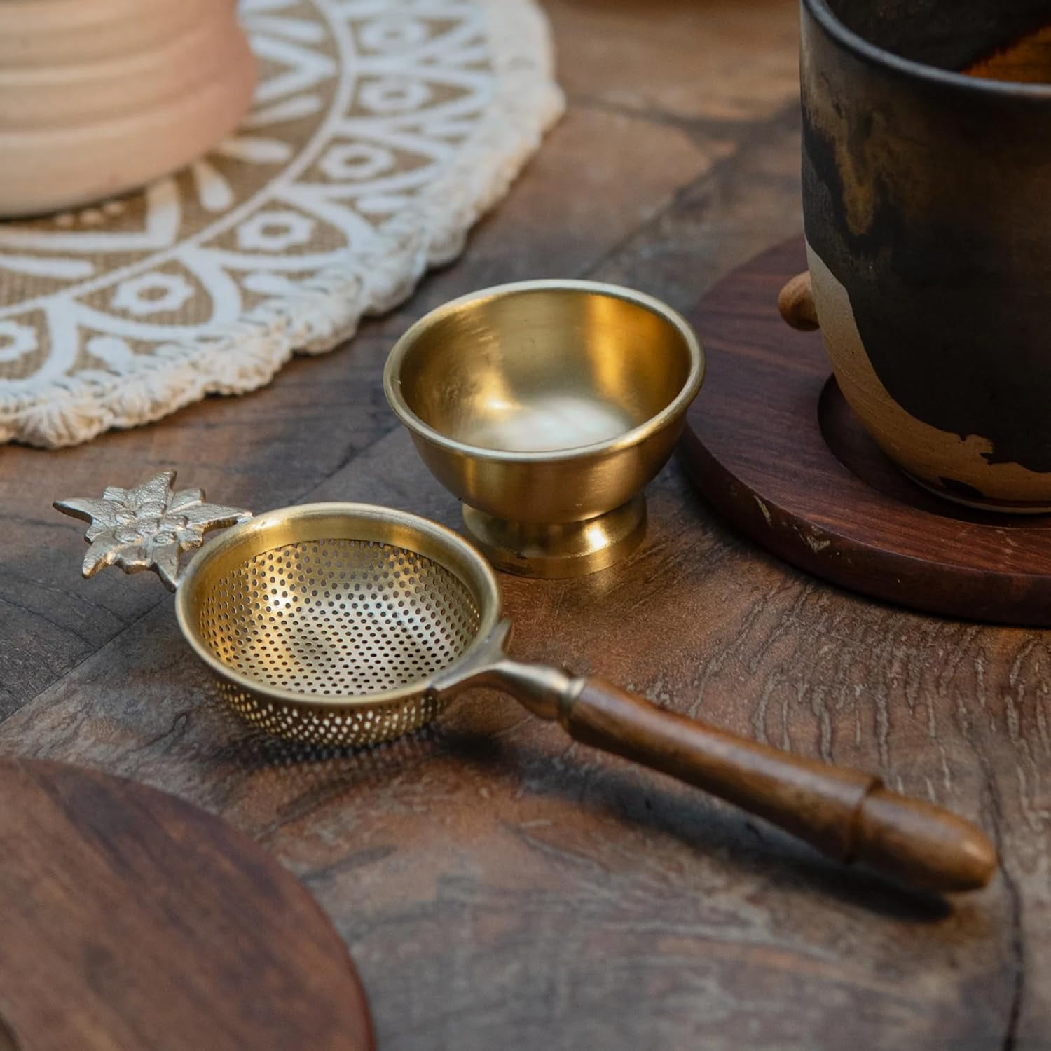 Ambi Floral Matte Finish Pure Brass Lead-Free Tea Infuser | Tea Infuser ...