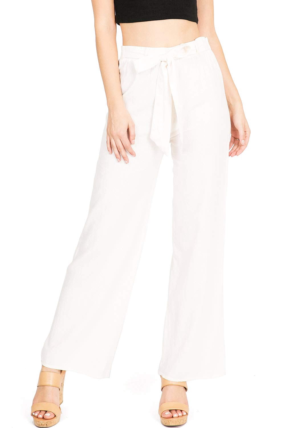 Ambiance Apparel Women's Juniors Wide Leg Spring Linen Pants (Medium ...