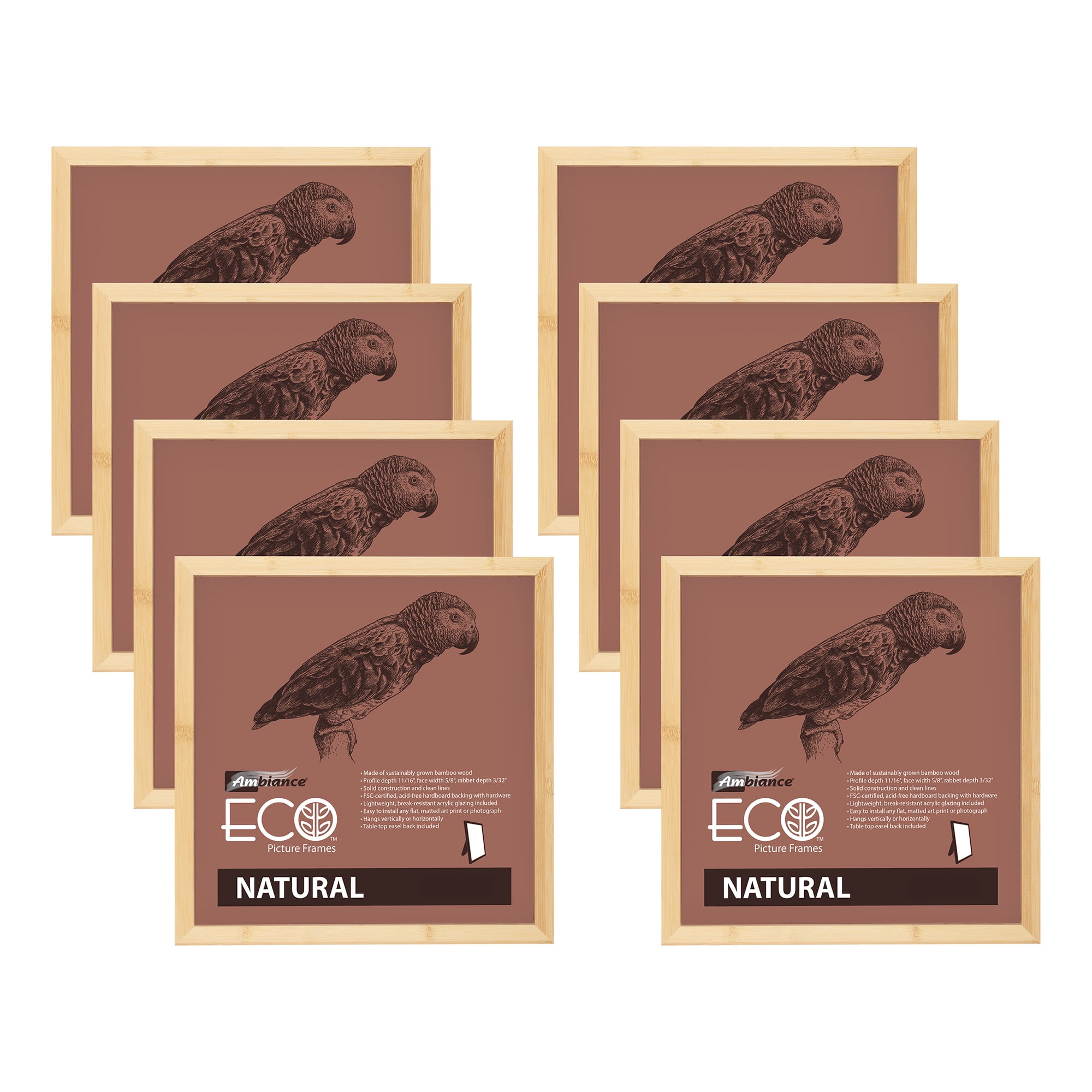 Ambiance Eco Frames - Natural Bamboo - 4x4", Box of 8, Sustainable Wood ...