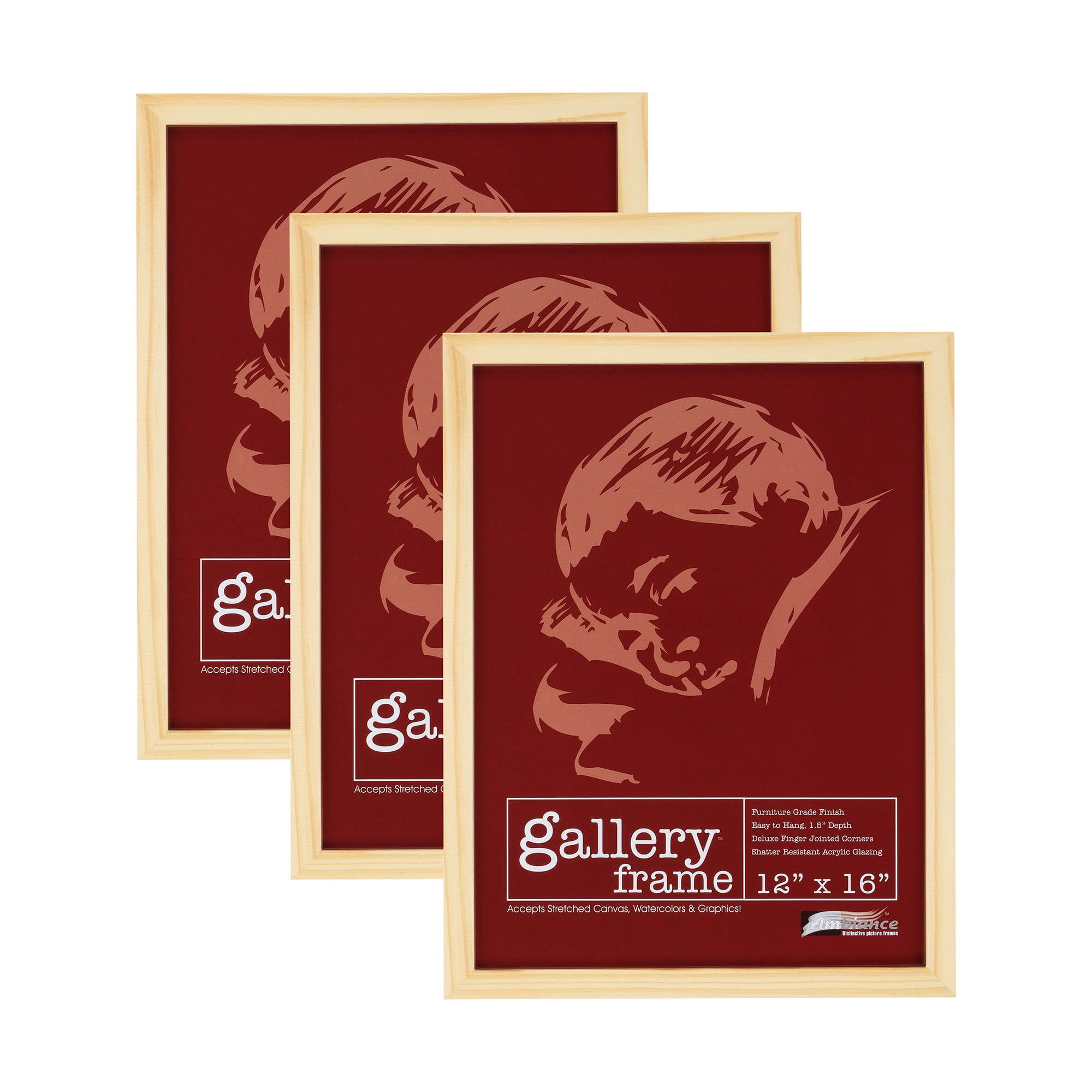 Ambiance Gallery Quality Artist Wooden Picture Frame - 3x5" Natural - 3 ...