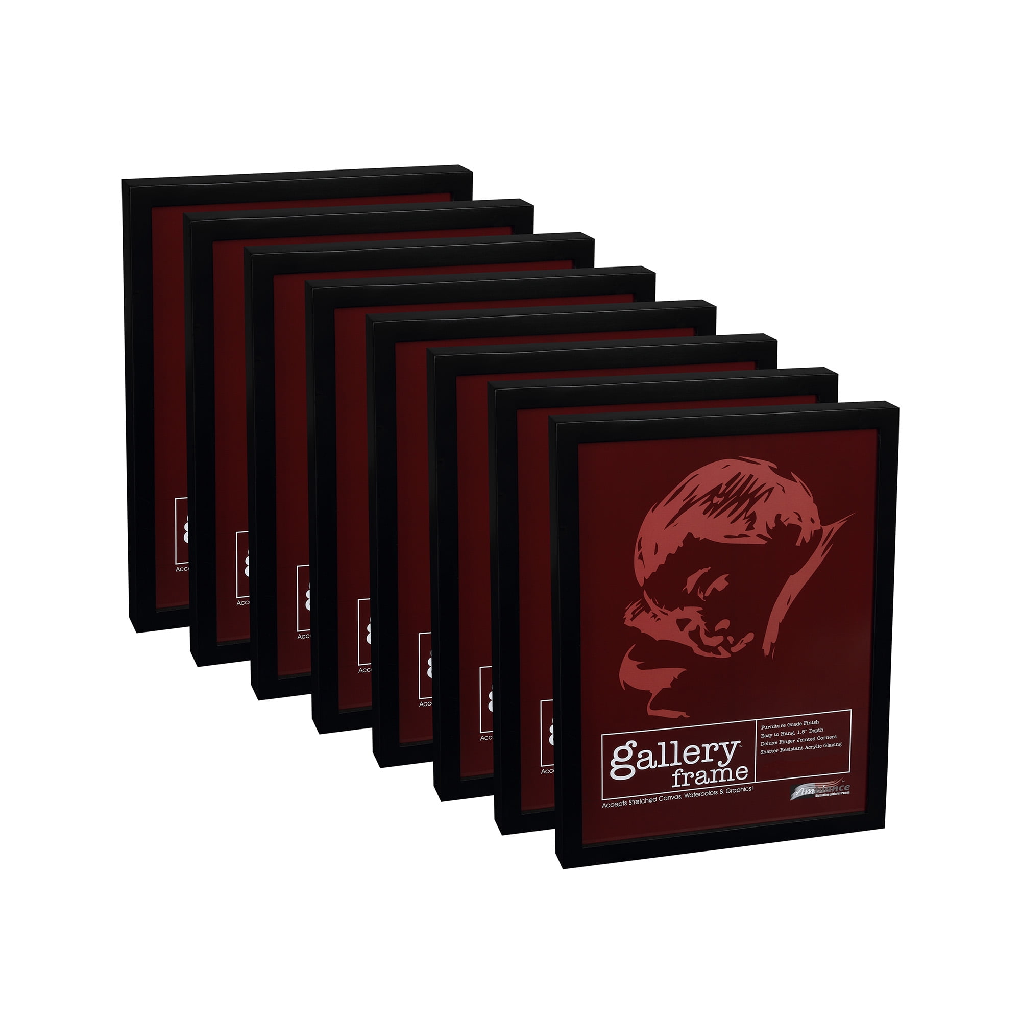 Ambiance Gallery Wood 1-1/2"" Deep Frame Black 4x12 In - 8 Pack ...