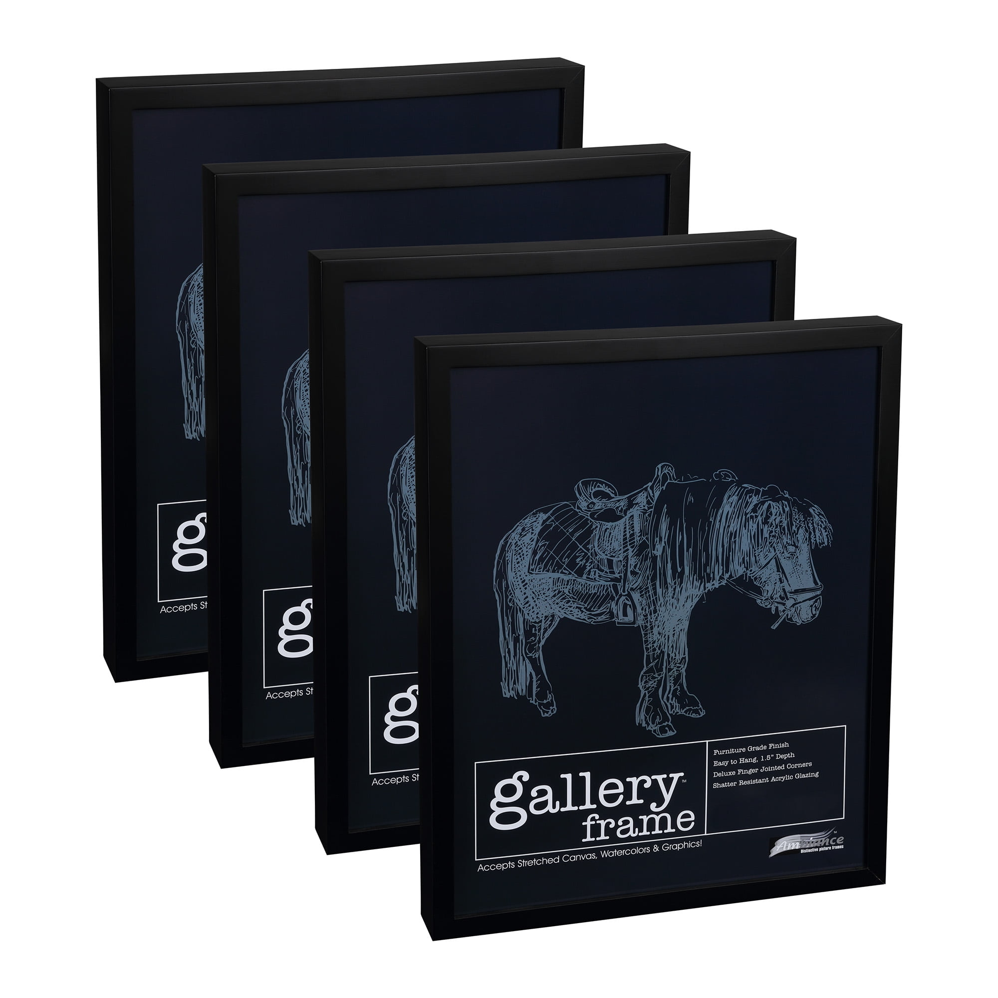 Ambiance Gallery Wood 1.5" Deep Picture Frames - Pack of 4 Black Wood ...