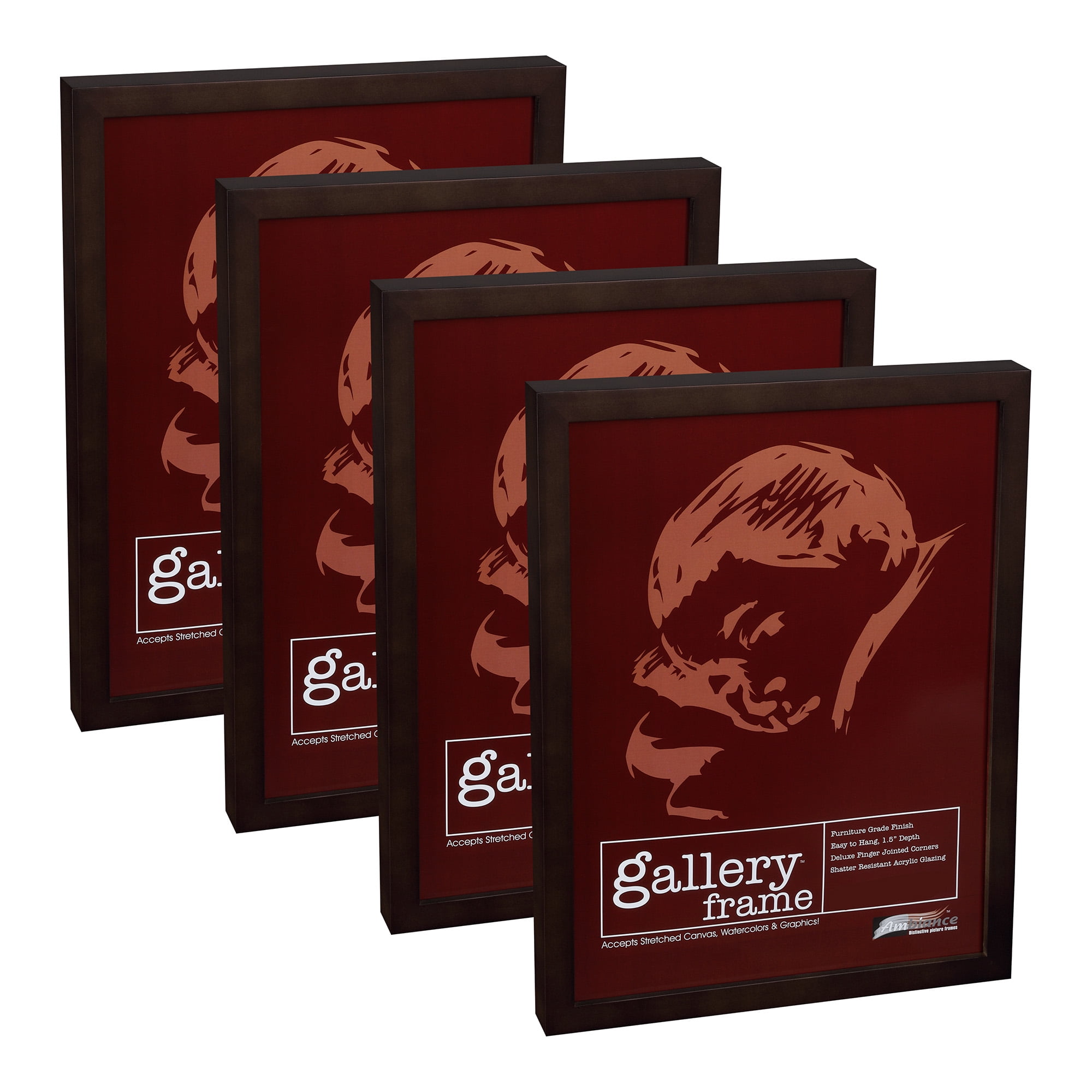 Ambiance Gallery Wood 1.5" Deep Picture Frames - 3x9" 4-Pack, Espresso ...