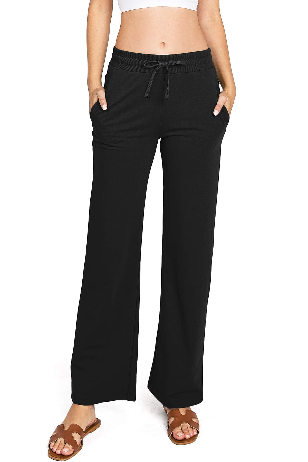 Ambiance Women's Cotton Fitness Workout Pants with Pockets, Petite ...