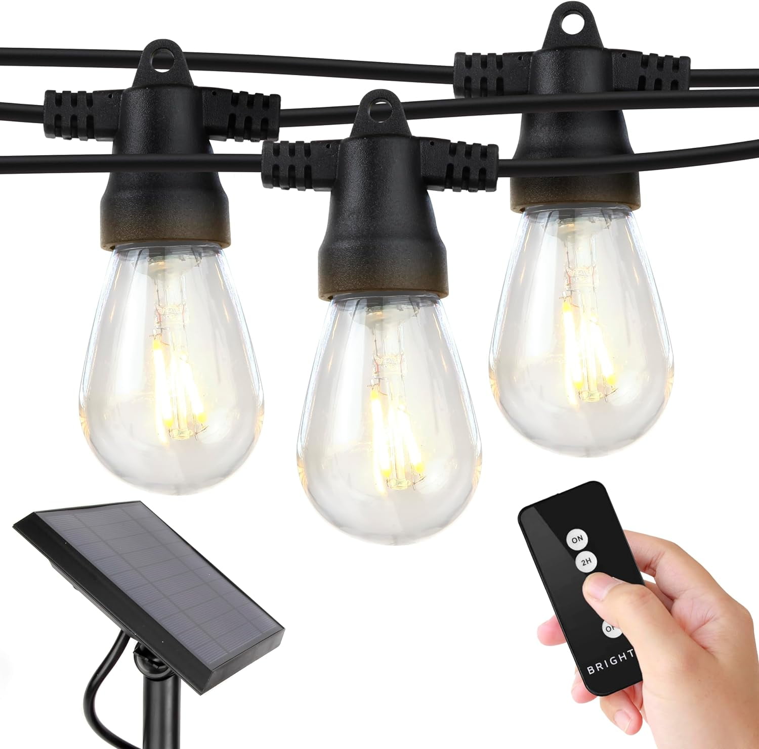 Ambience Pro Solar Powered Outdoor String Lights, 48ft Remote Control ...