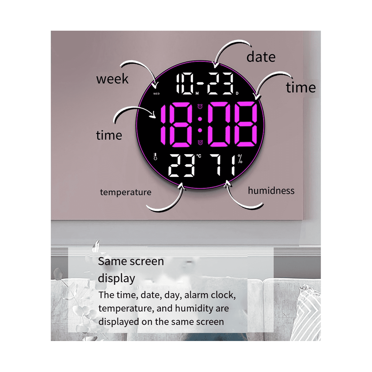 Ambient Light 12 Inch Big Screen Multifunction Clock Simple Living Room ...