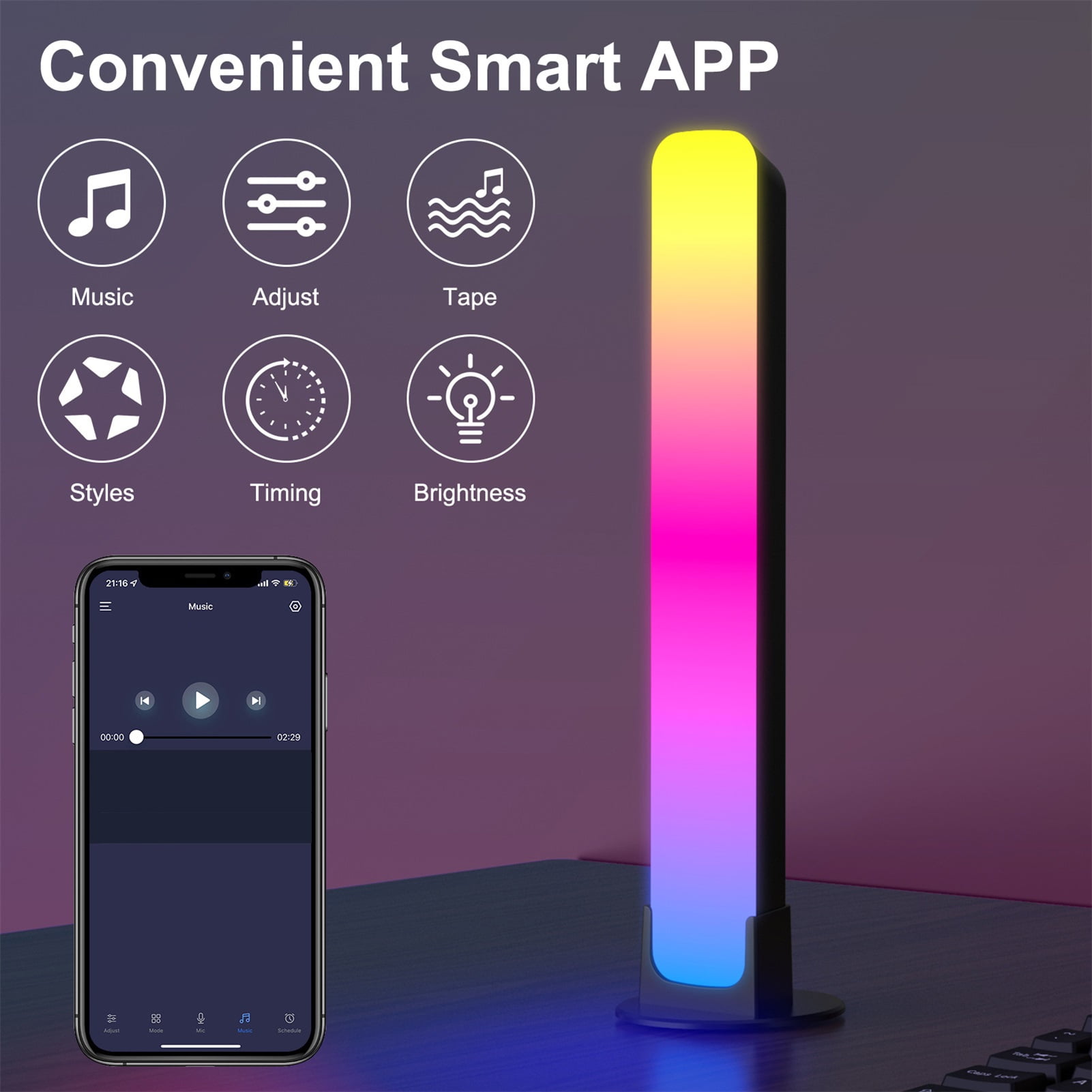 Ambient Light APP Control Color Changing USB Powered Music Sync Gaming ...