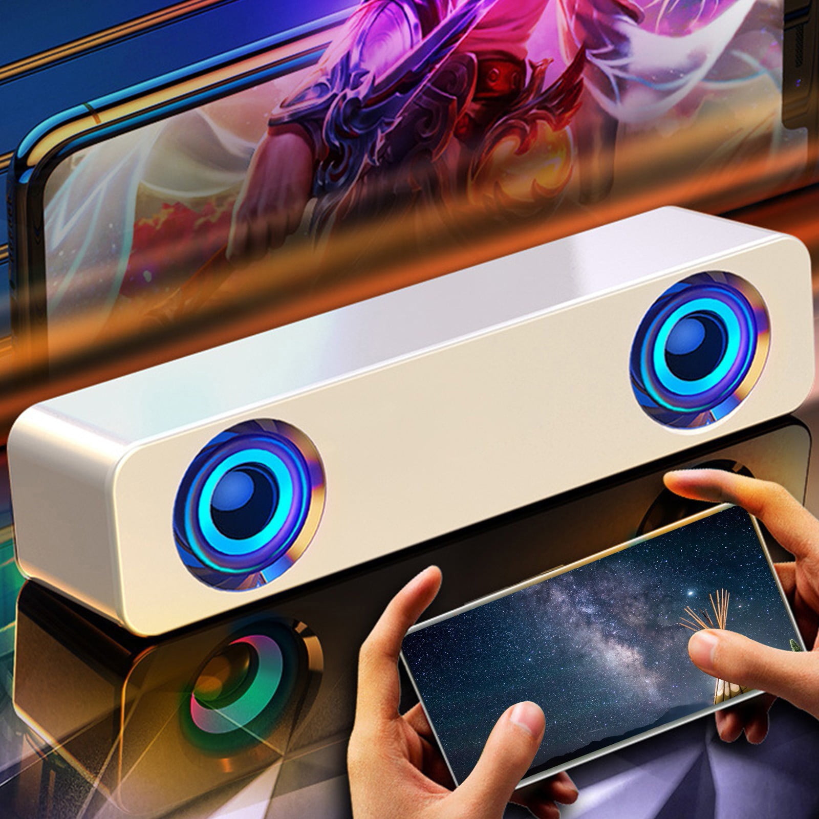 Ambient Light Bluetooth Audio Speaker, Wired Home Computer Laptop Audio ...