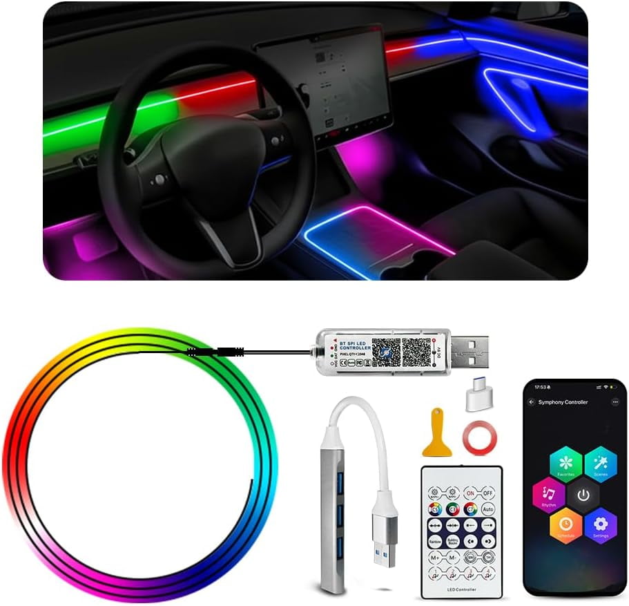 Ambient Lighting Interior,55.1 Dream Color Strips with Hub, APP Fiber ...