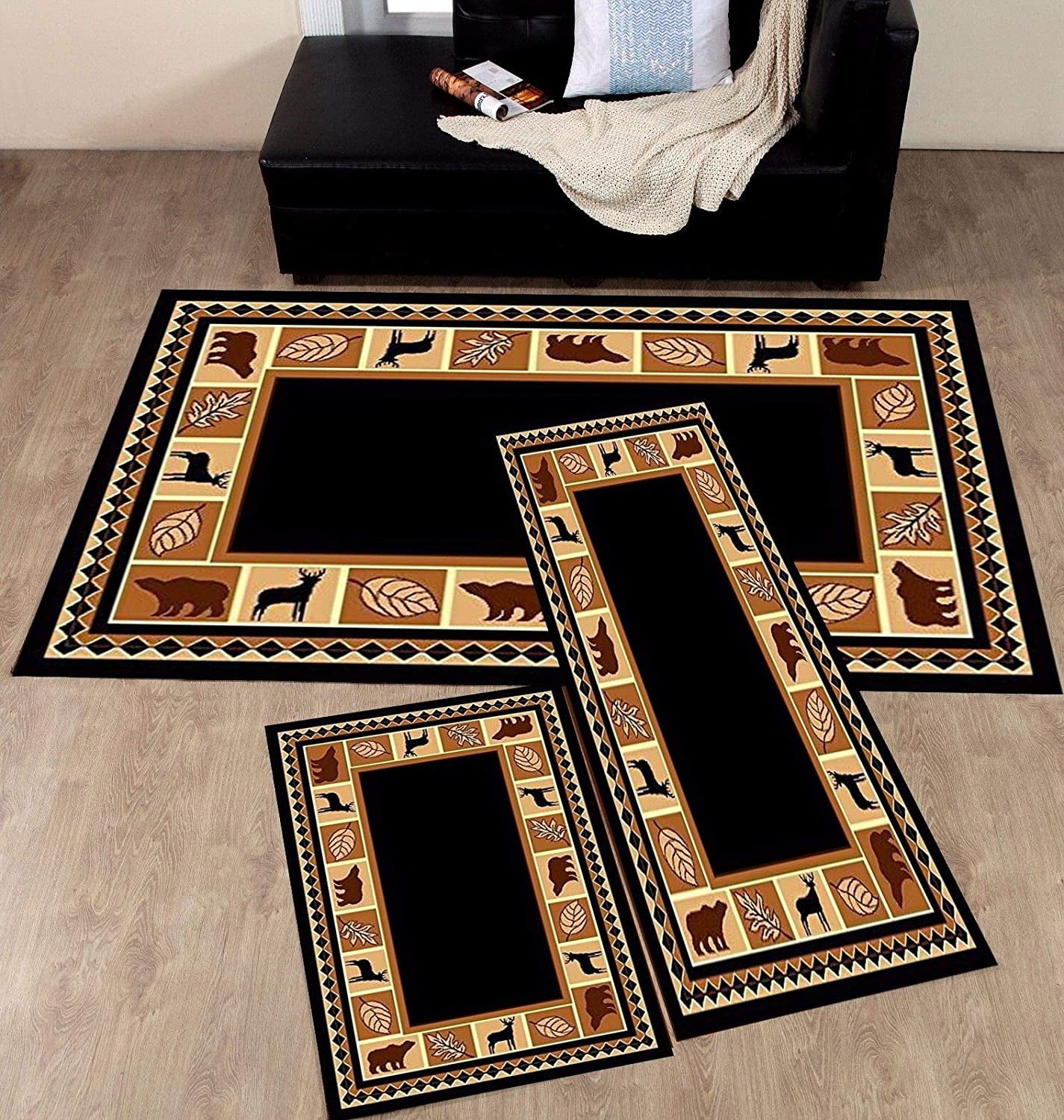 Ambient Rugs 631 Black 3 PCS Wildlife Bear Rustic Moose Decor Lodge ...