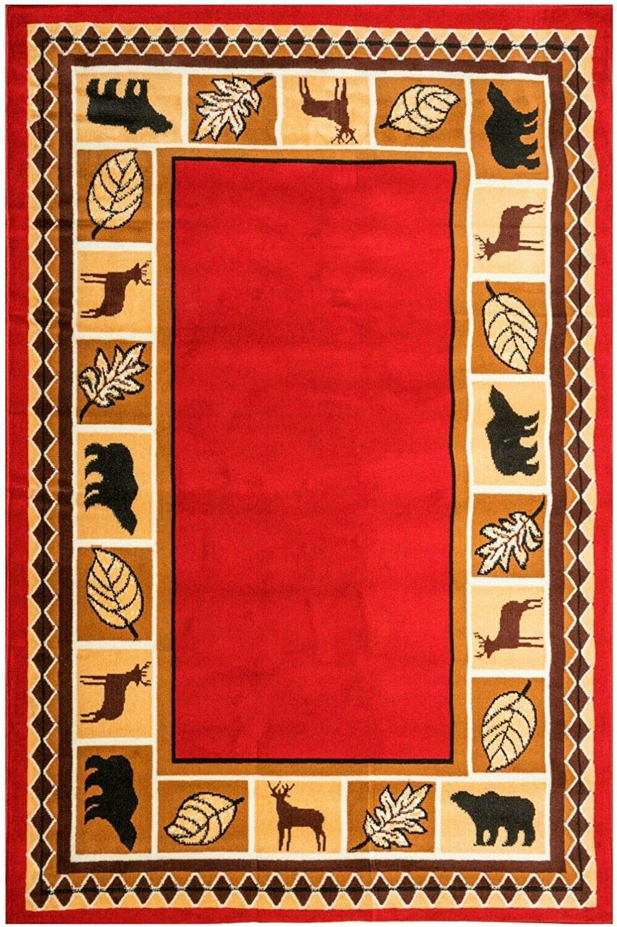 Ambient Rugs 631 Red 2'x4' Wildlife Bear Rustic Moose Decor Lodge Cabin ...