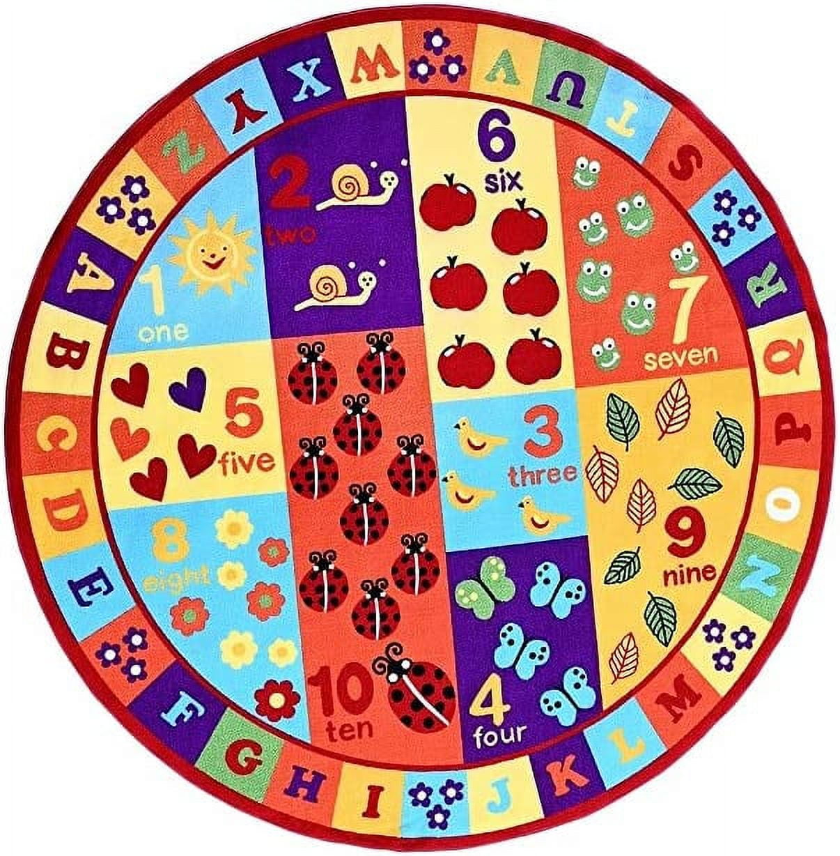 Ambient Rugs 740 ABC With Numbers 3'3" Round ABC Area Rug for Kids ...
