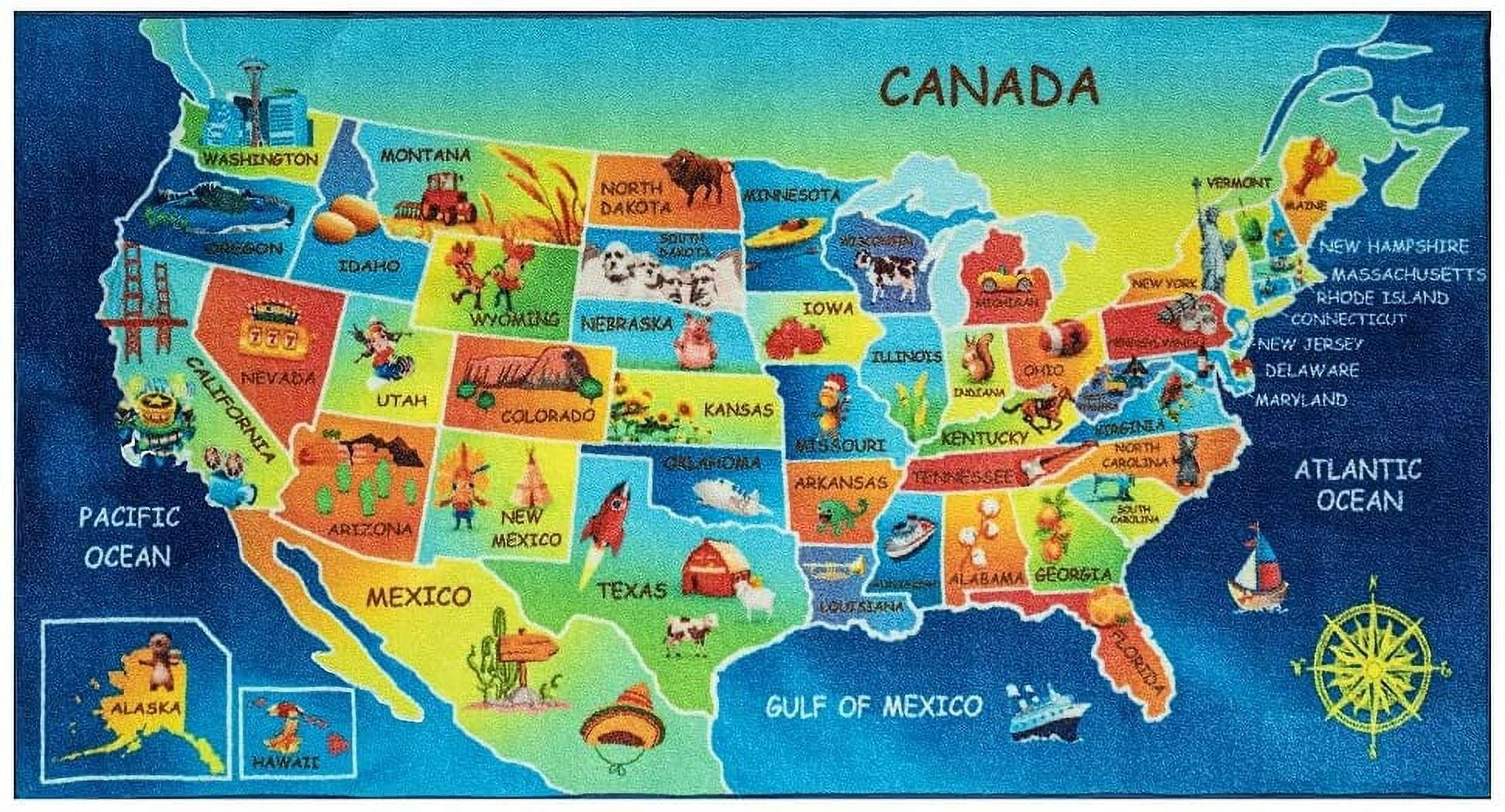 Ambient Rugs 762 USA Map HD 3'3"x6'6" USA Map Area Rug for Childrens ...